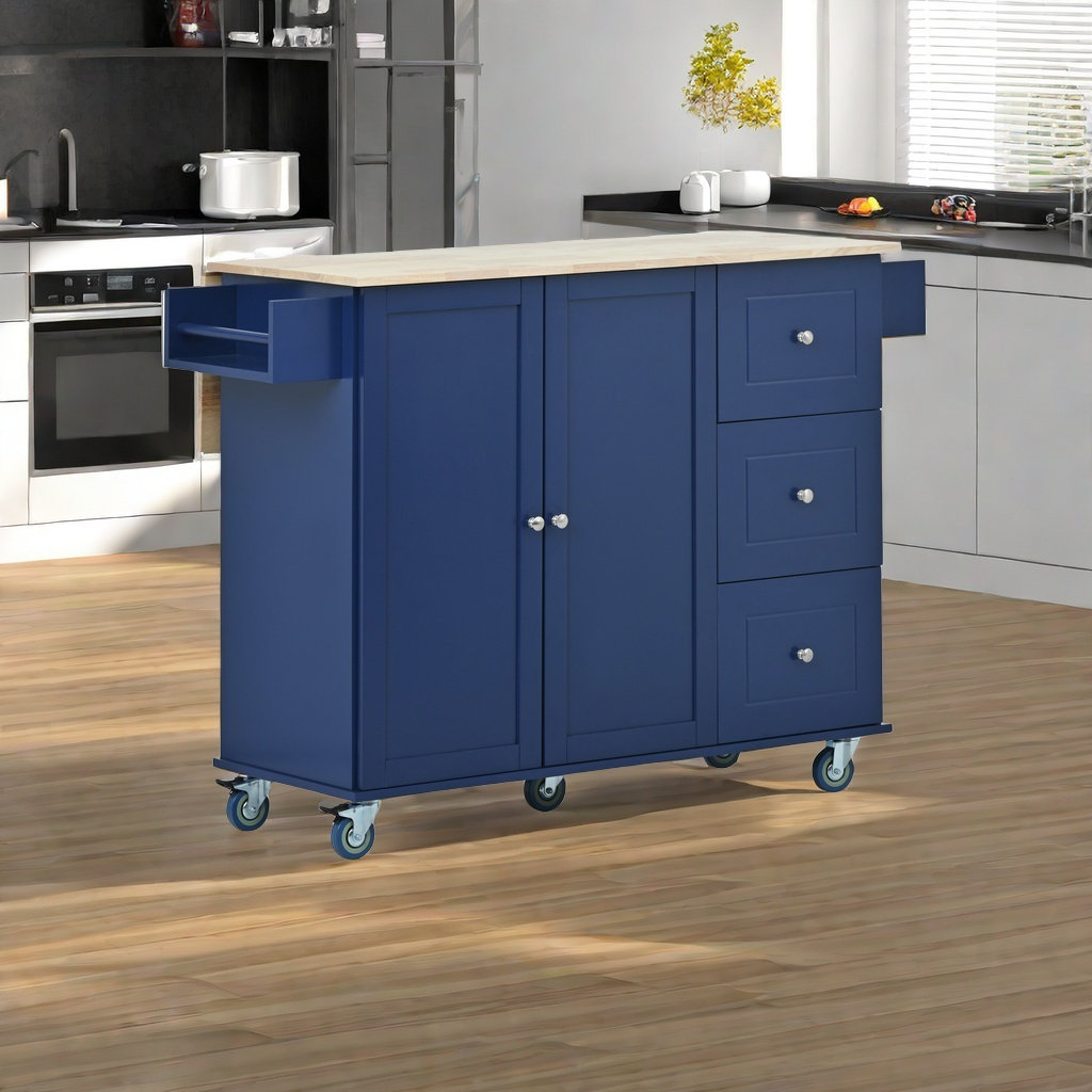 Winston Porter Rolling Kitchen Island With Drop Leaf, Kitchen Island ...