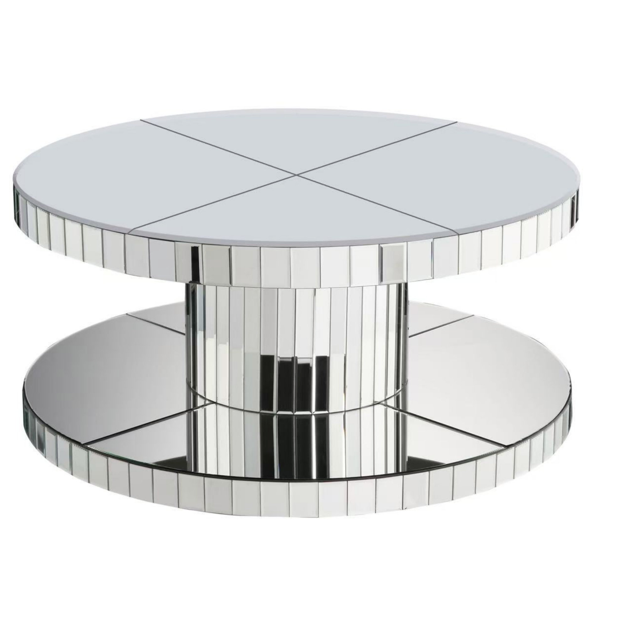 CHENGGUHENGXIN Double-Tier Luxury Round Mirror Coffee & End Table With ...