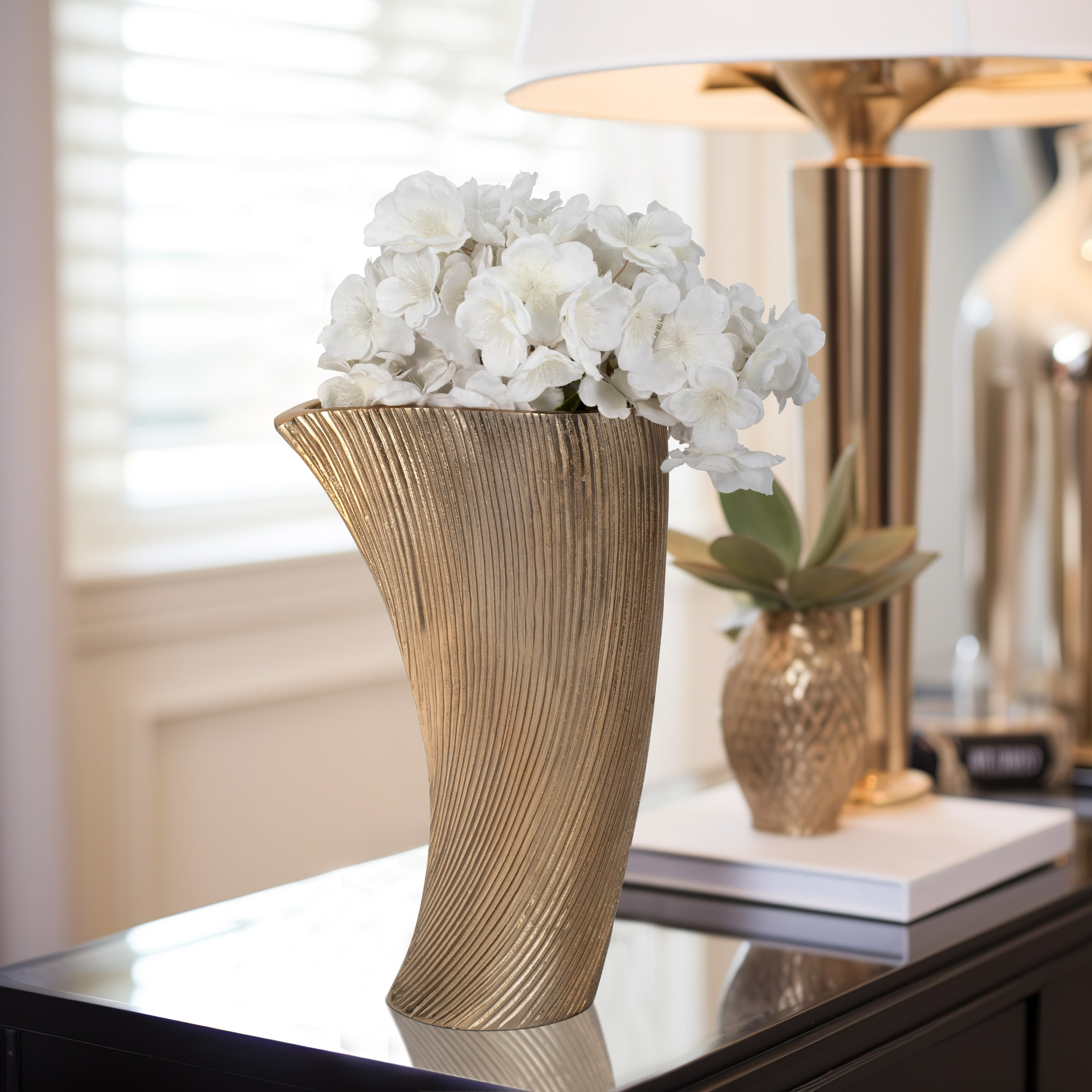 Mercer41 Gold Aluminum Textured Novelty Table Vase | Wayfair