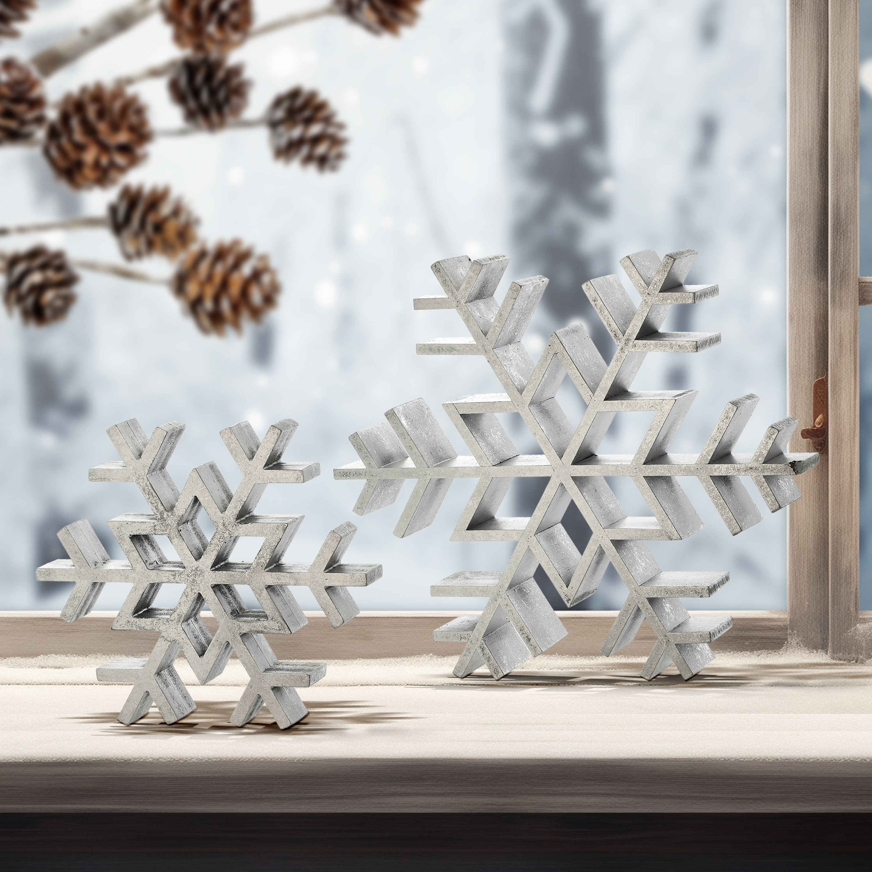 The Holiday Aisle® 11.5" Wood Table Snowflake Set of 2 | Wayfair