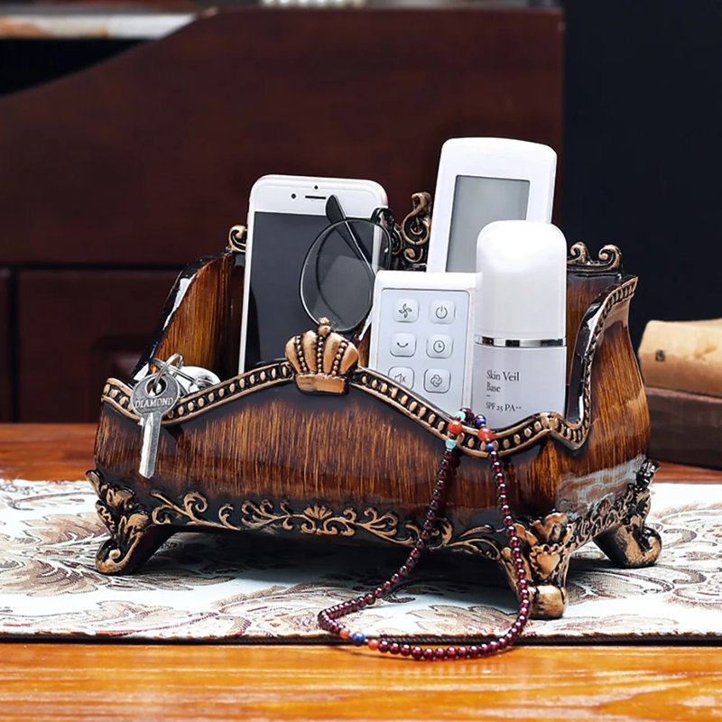 Homary Vintage Brown Remote Control Holder Living Room Storage Box Home ...