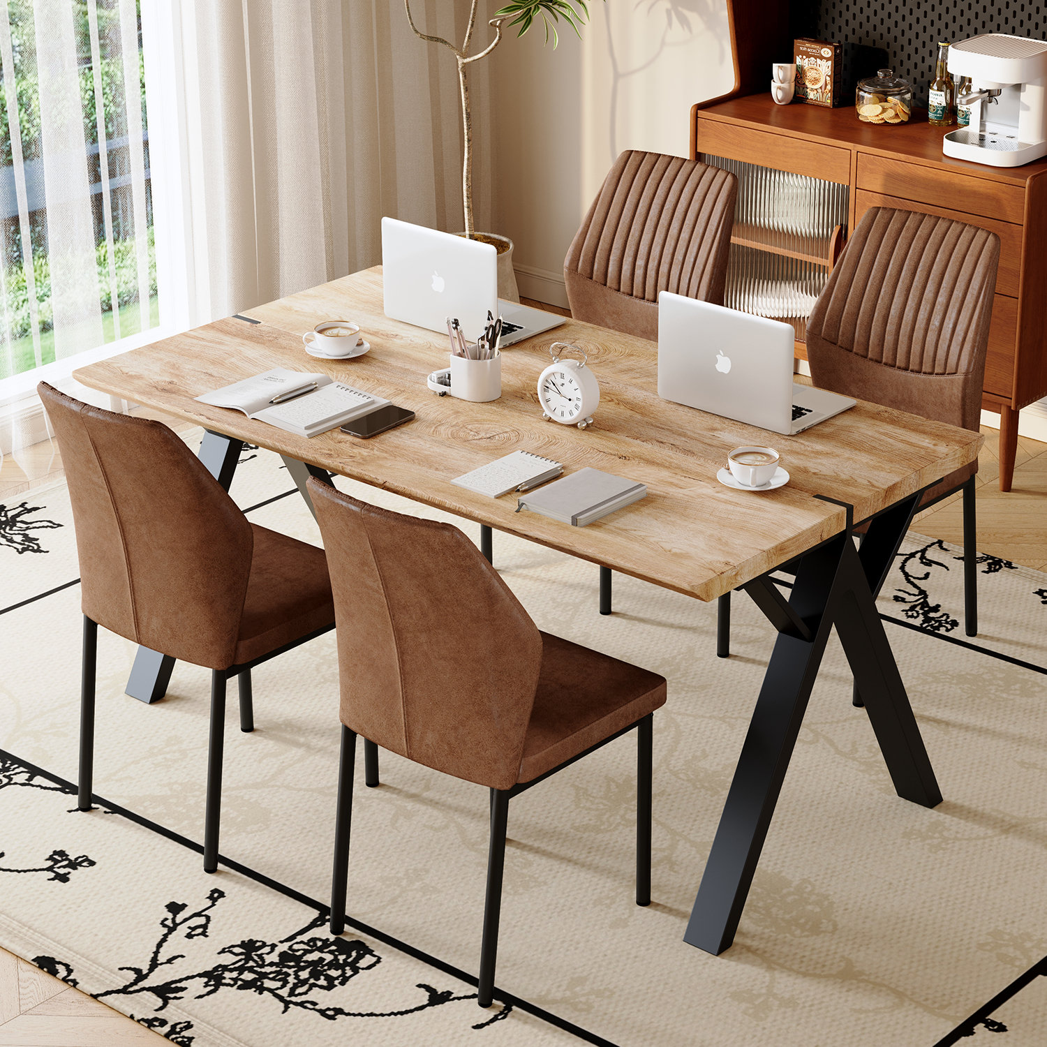 George Oliver Farmhouse Dining Table Set For 4 To 6 People, Rustic ...