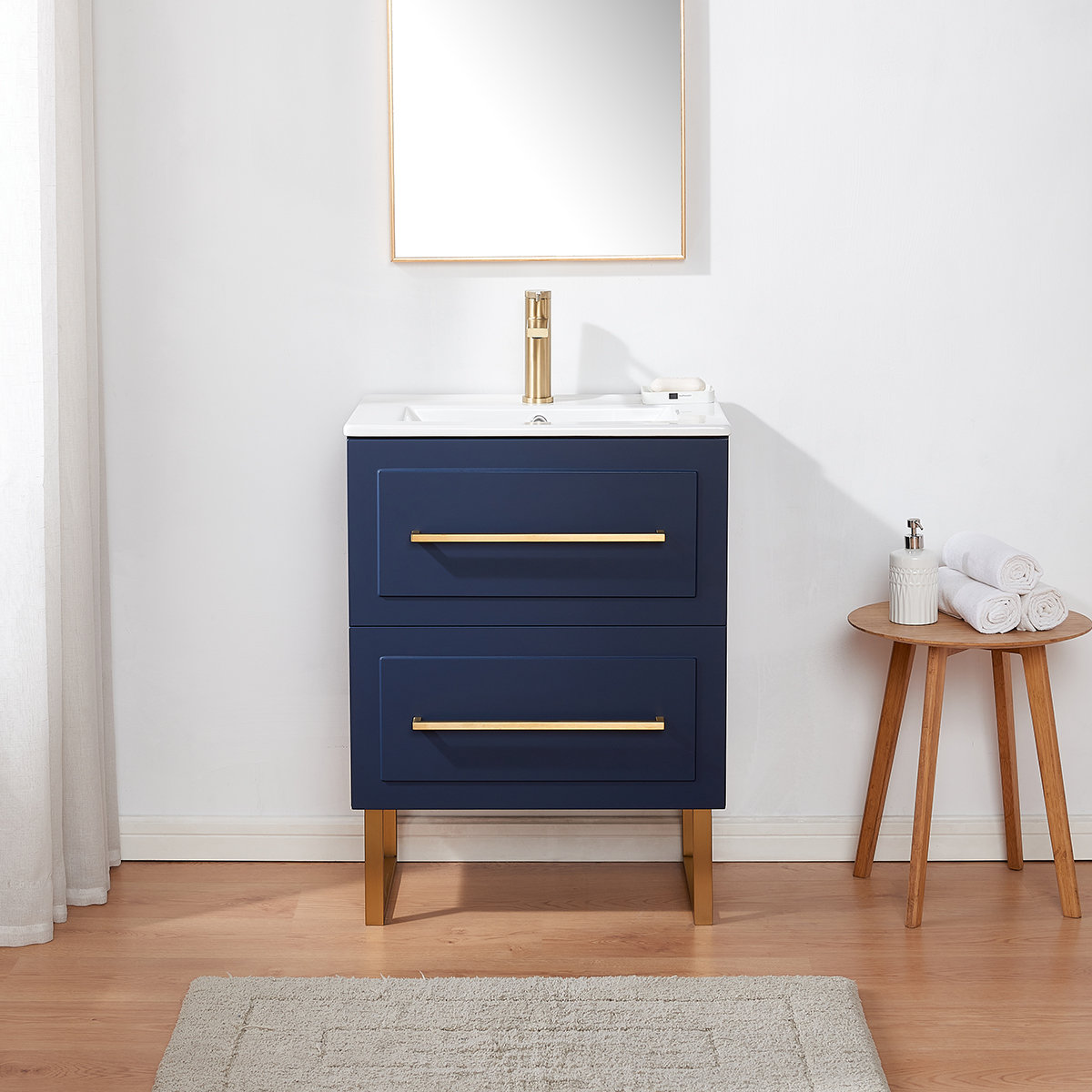 Popity Home 24'' Freestanding Blue Wood Modern Single Bathroom Vanity ...