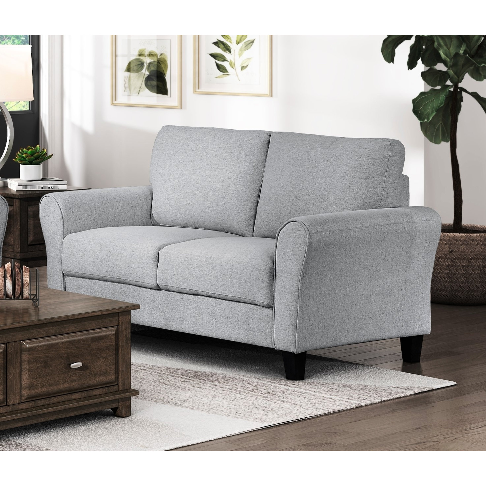 Latitude Run® Transitional Dark Gray Textured Fabric With Exposed Wood ...
