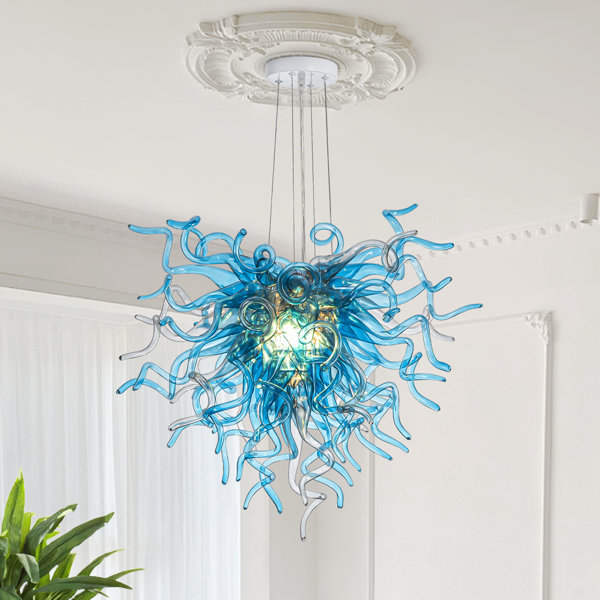 AYEBL Elegant Blue Tone Hand-blown Glass Chandelier, Ceiling Light ...