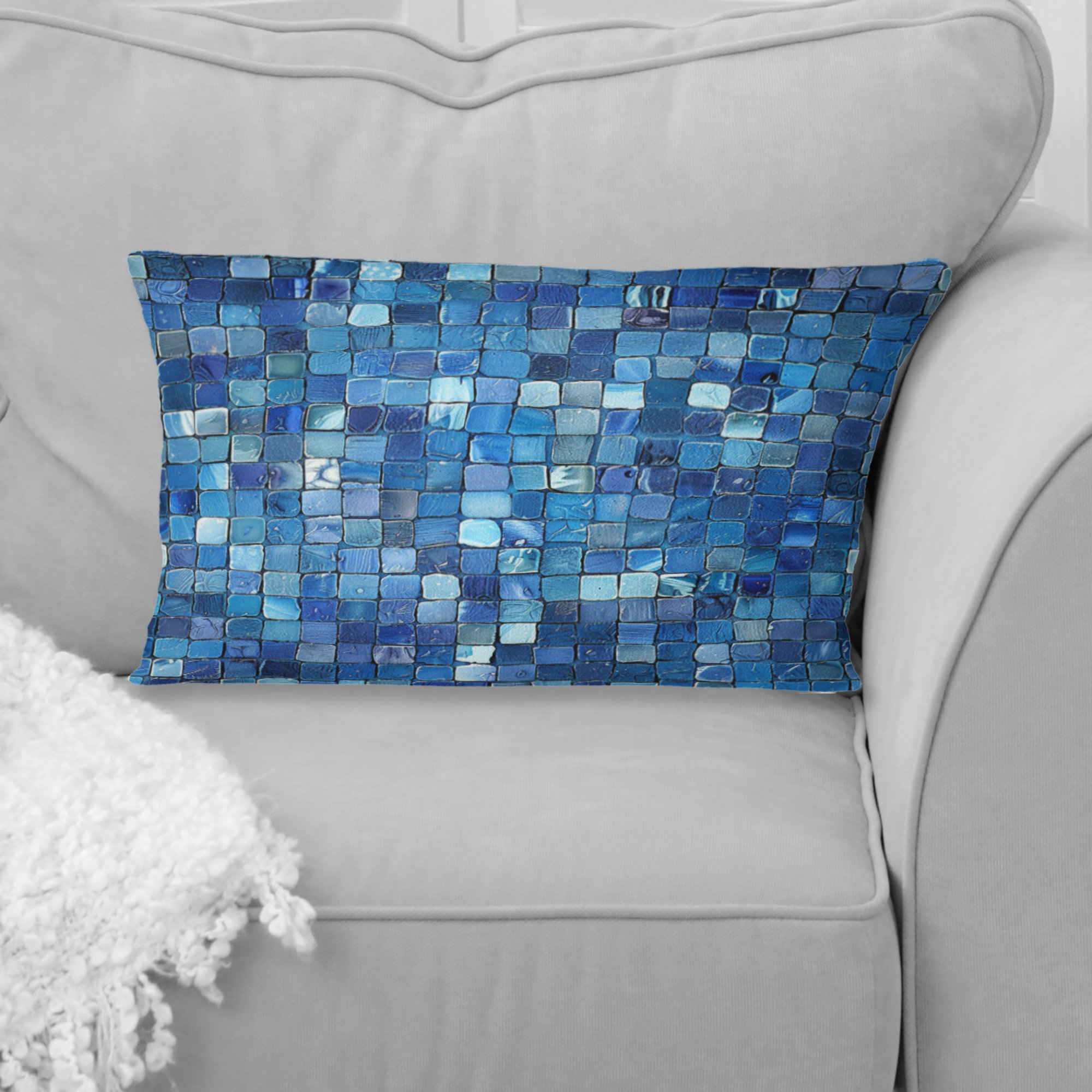 Design Art Blue Midcentury Mosaic Tiles X - Midcentury Lumbar Pillow ...