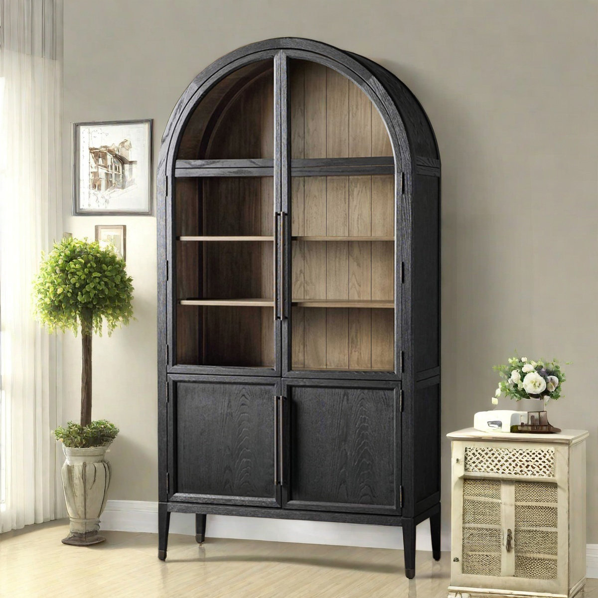 NICECABINET Retro Simple Black Solid Wood Bookcases | Wayfair