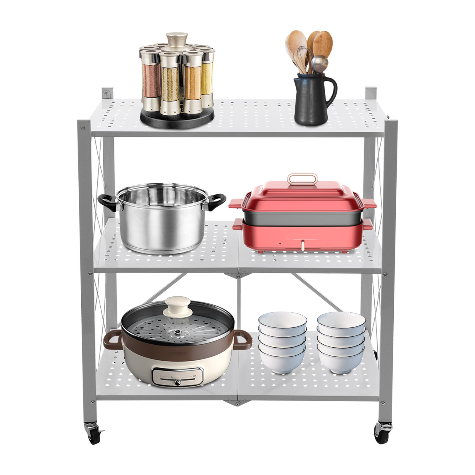 DALELEE 3-Tier Foldable Storage Trolley Cart | Wayfair