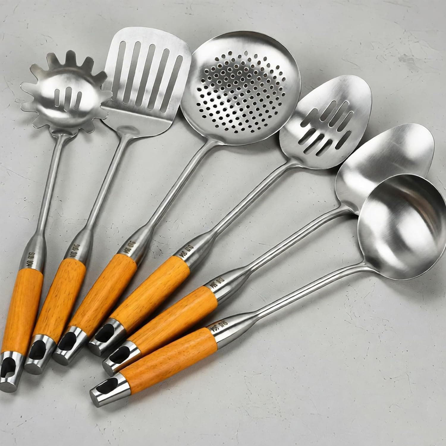 wuyi 6-Piece Stainless Steel Cooking Utensil Set With Wooden Handles ...