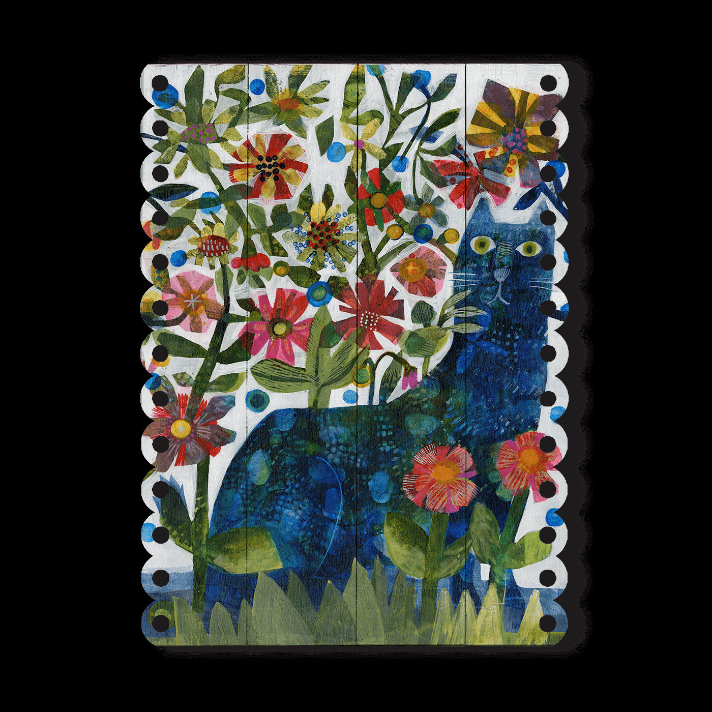 Meissenburg Designs Blue Cat's Garden Gaze - Wooden Wall Décor | Wayfair