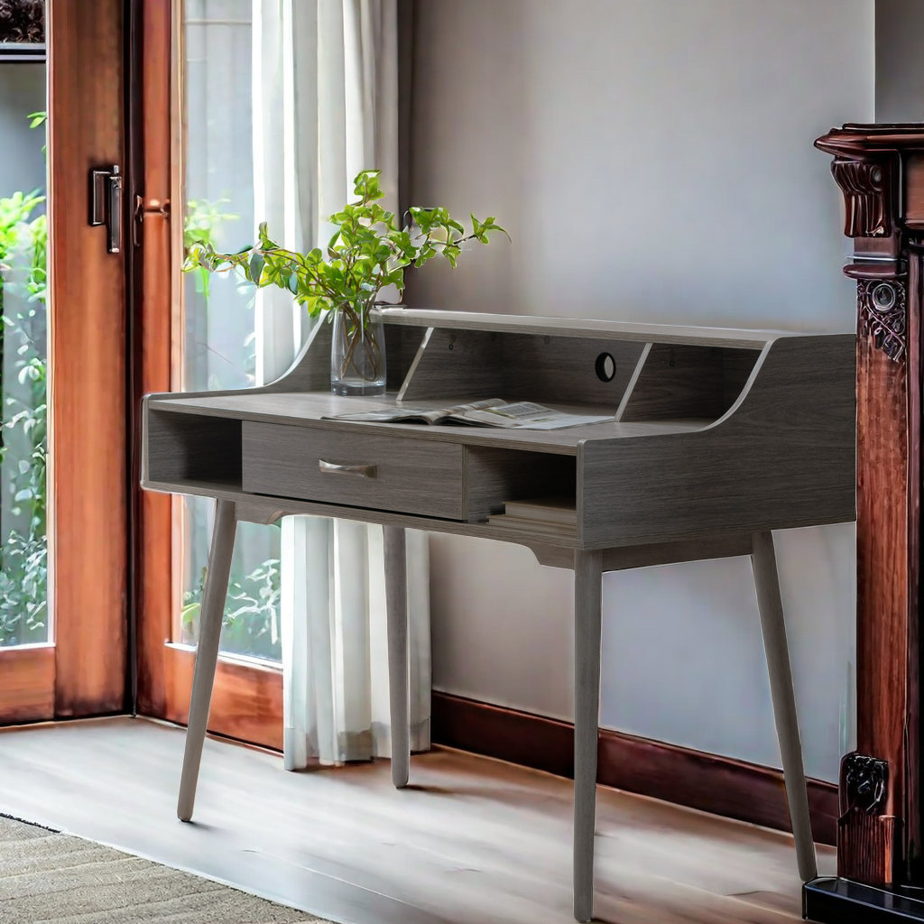 Ebern Designs Mardin Modern Desk with 2 Compartments and Storage Holes ...