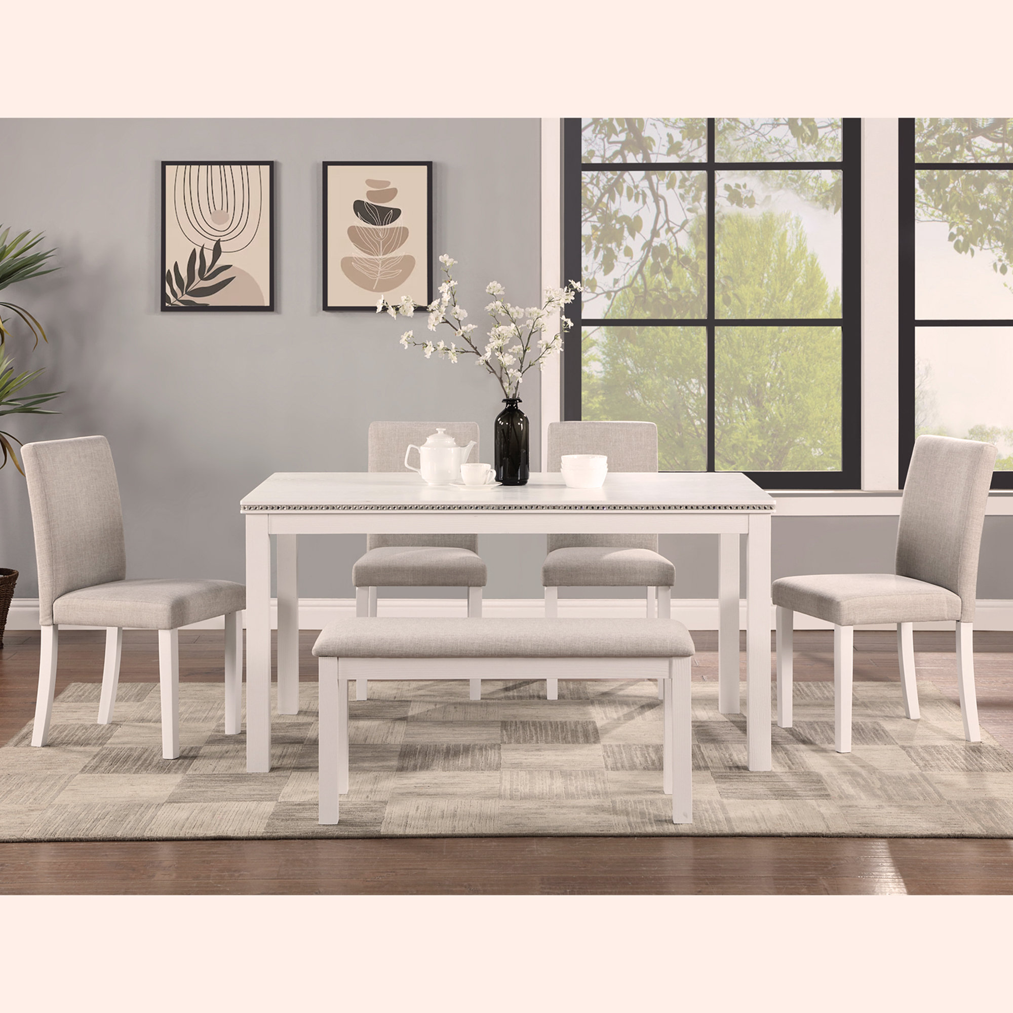 Lark Manor™ Wooden Dining Rectangular Table with Bench, Kitchen Table ...
