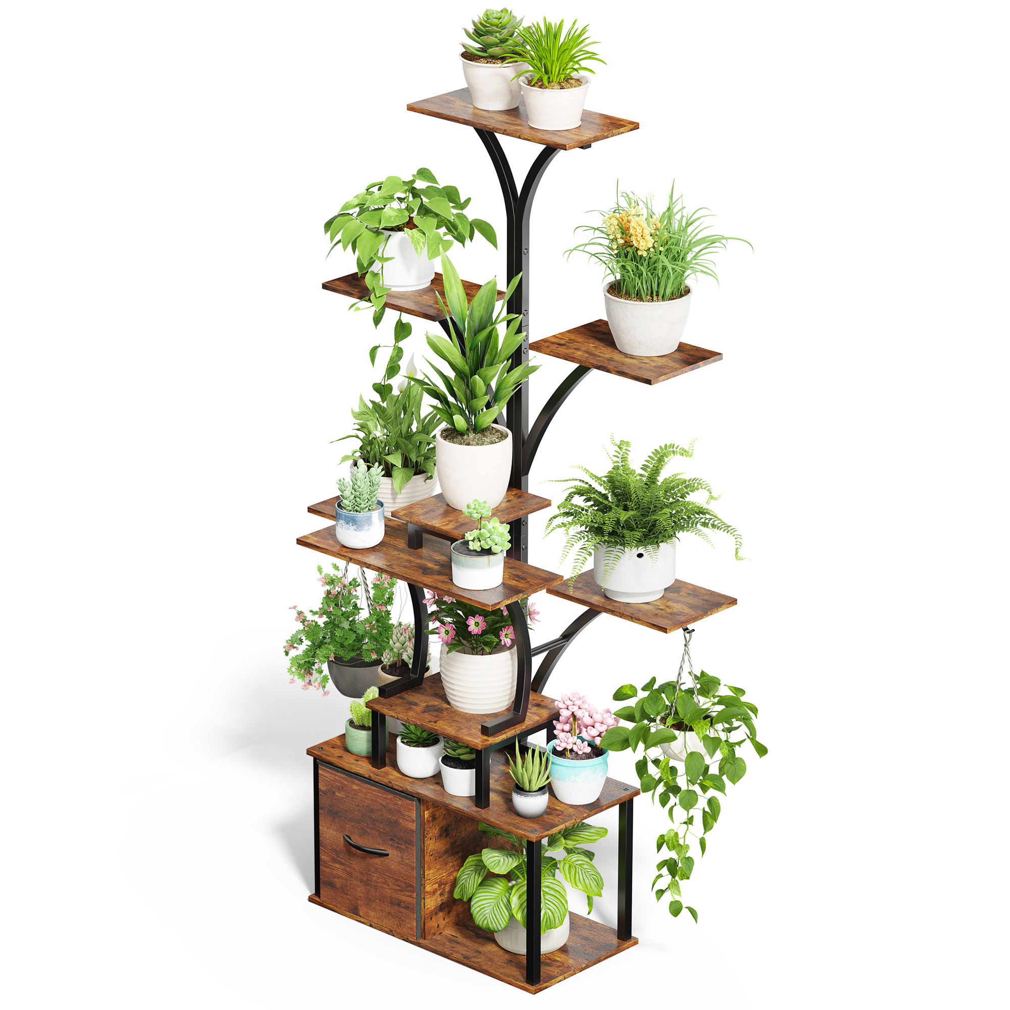 Ebern Designs Metal Frame Multi-Tier Indoor Plant Stand With 3 Full ...