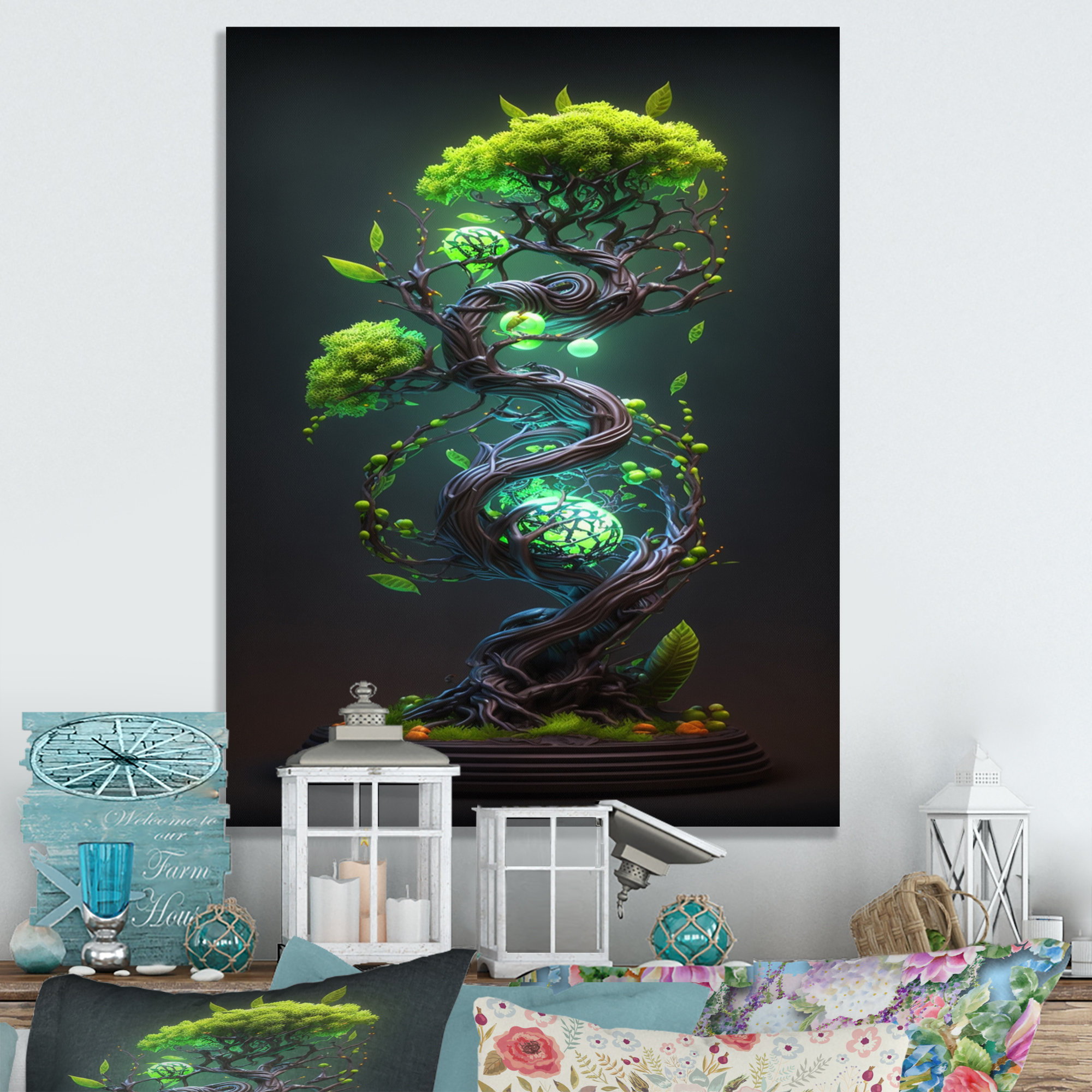 Lark Manor™ Bonsai Swirl Tree Neon I - Tree Metal Wall Decor | Wayfair