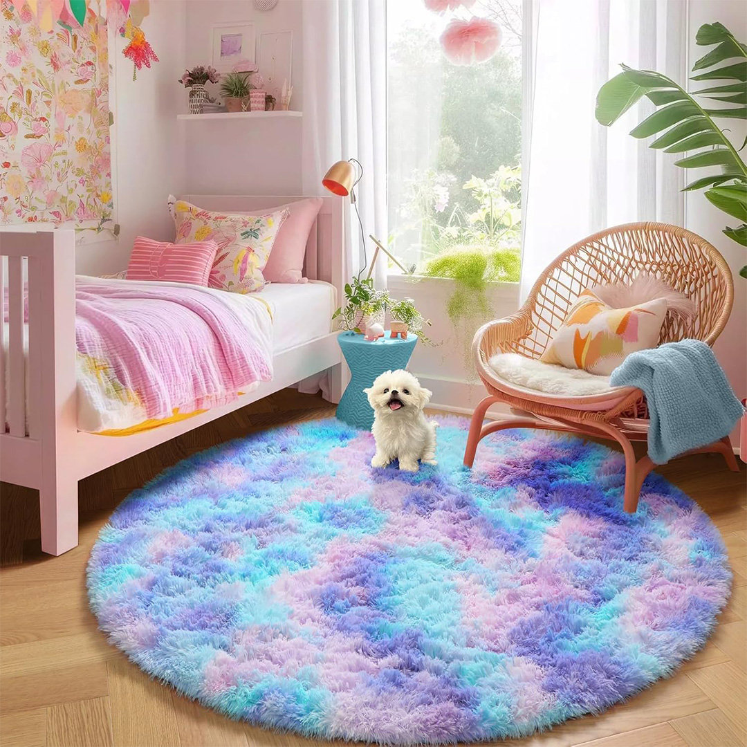 Mercer41 Blue Purple Rainbow Rugs for Girls Bedroom 4x4, Fluffy Round ...