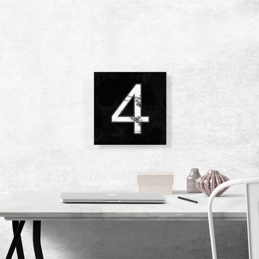 ARTCANVAS Classy Black White Marble Alphabet Number 4 Four Numeral ...