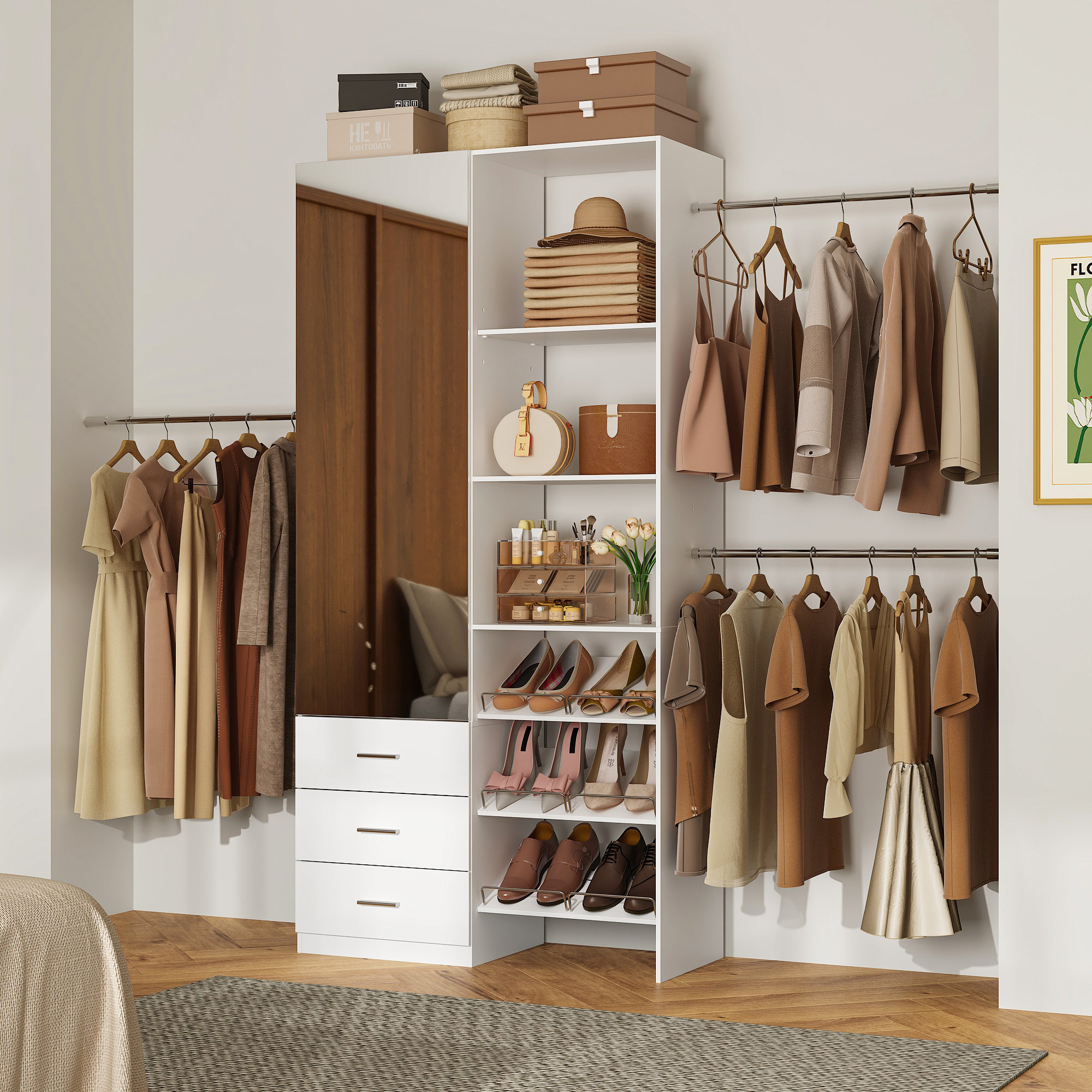 George Oliver Modern Wardrobe With Retractable Metal Hanger Rods | Wayfair