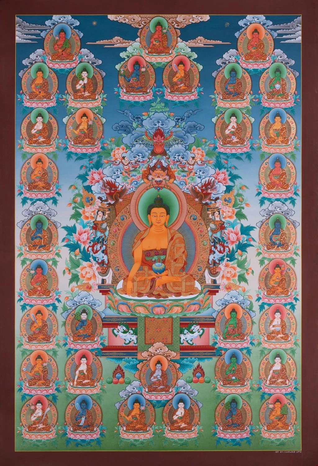 Exotic India 35 Buddhas Of Confession (Superfine Brocadeless Thangka ...
