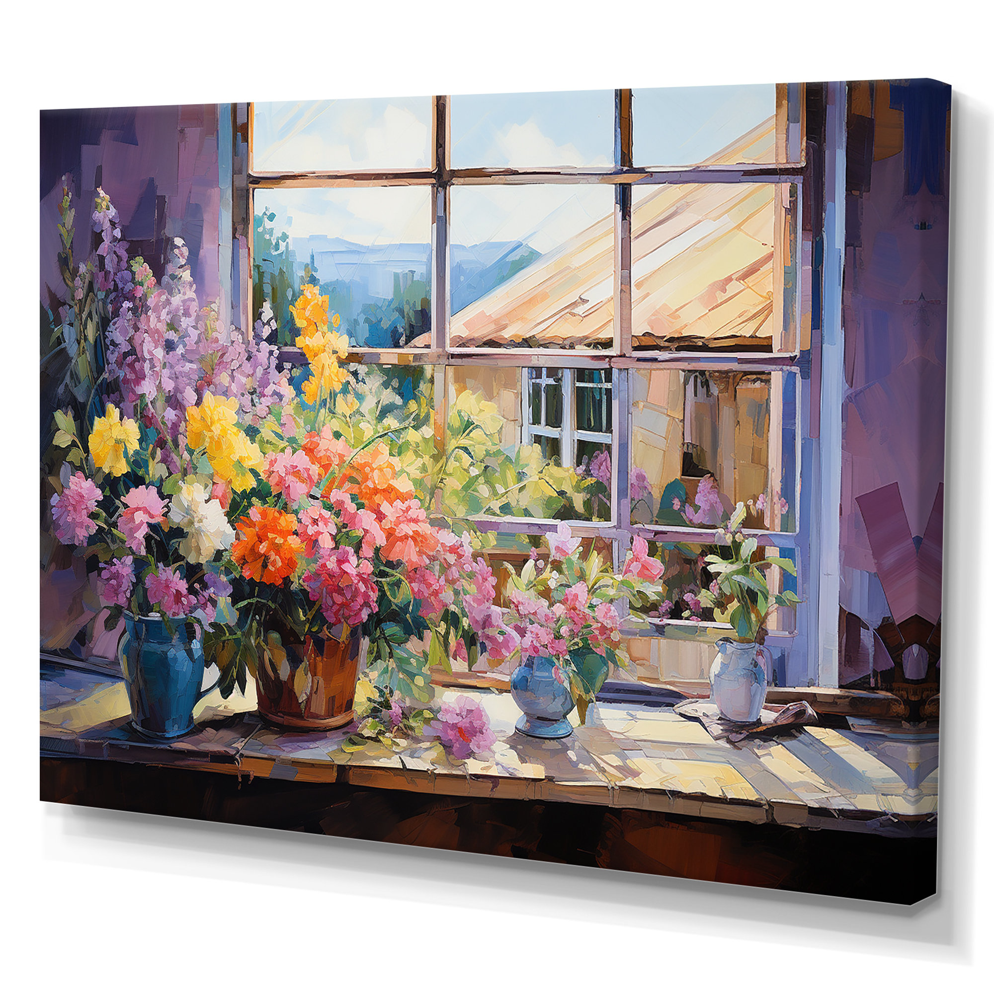 Winston Porter Purple Floral Ranch Window View - Farmhouse Windows Wall ...