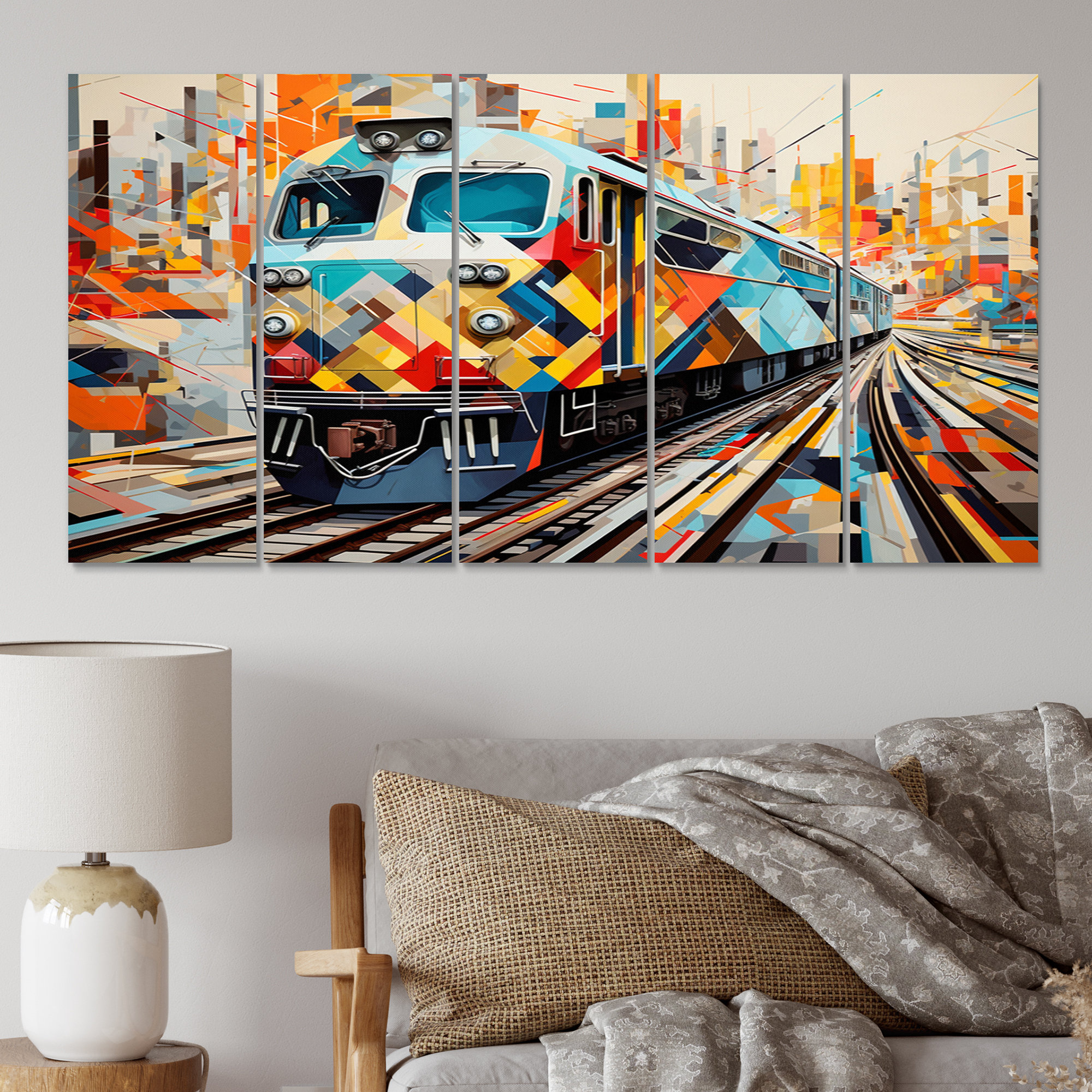17 Stories Abstract Train Geometric Express II On Canvas 5 Pieces Print ...
