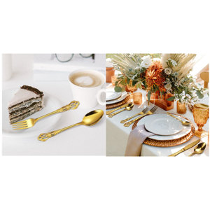 House of Hampton® Titanium Gold Plated Stainless Steel Flatware Set, 20 ...