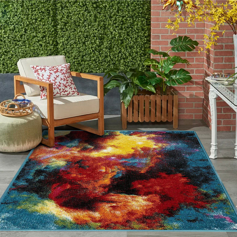 Metro Lane Arvika Looped Blue/Orange Rug | Wayfair.co.uk