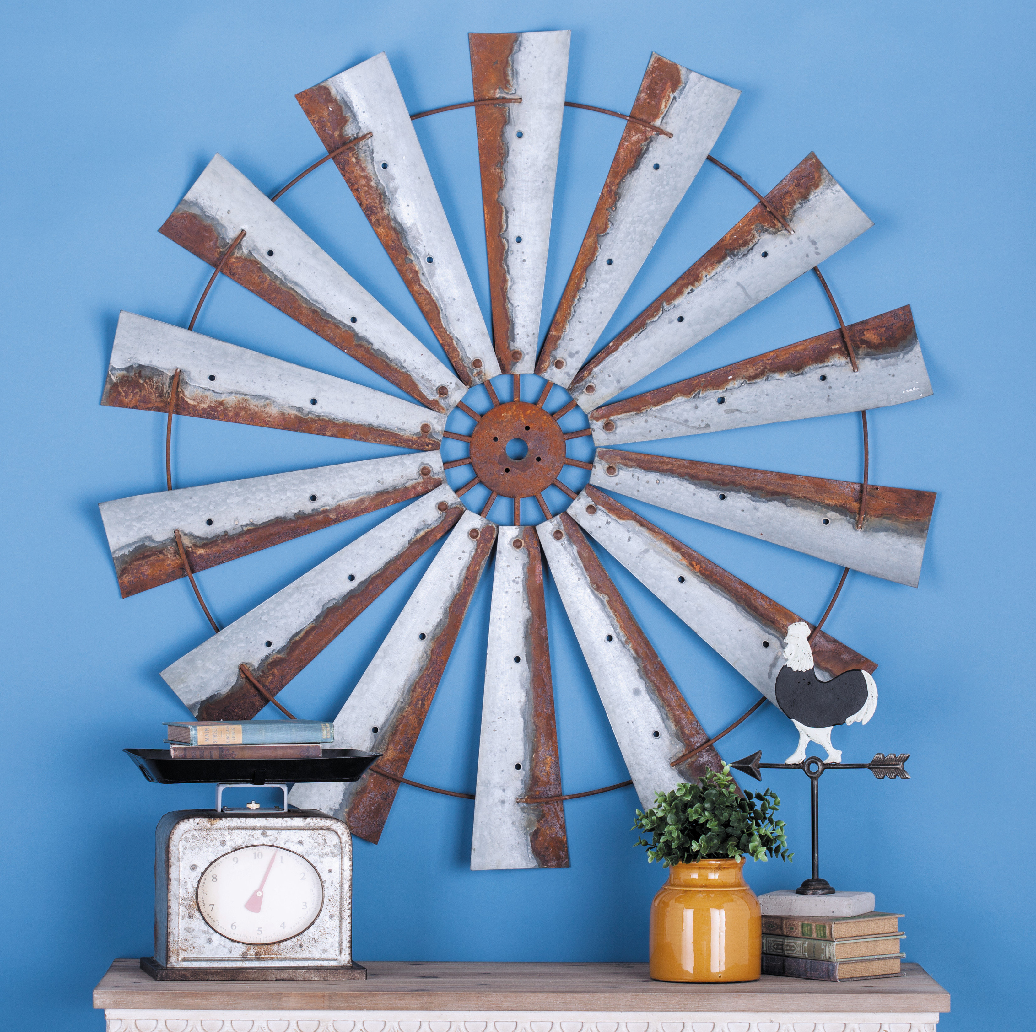 Gracie Oaks Metal Indoor Outdoor Windmill Grey Wall Decor - Wayfair Canada