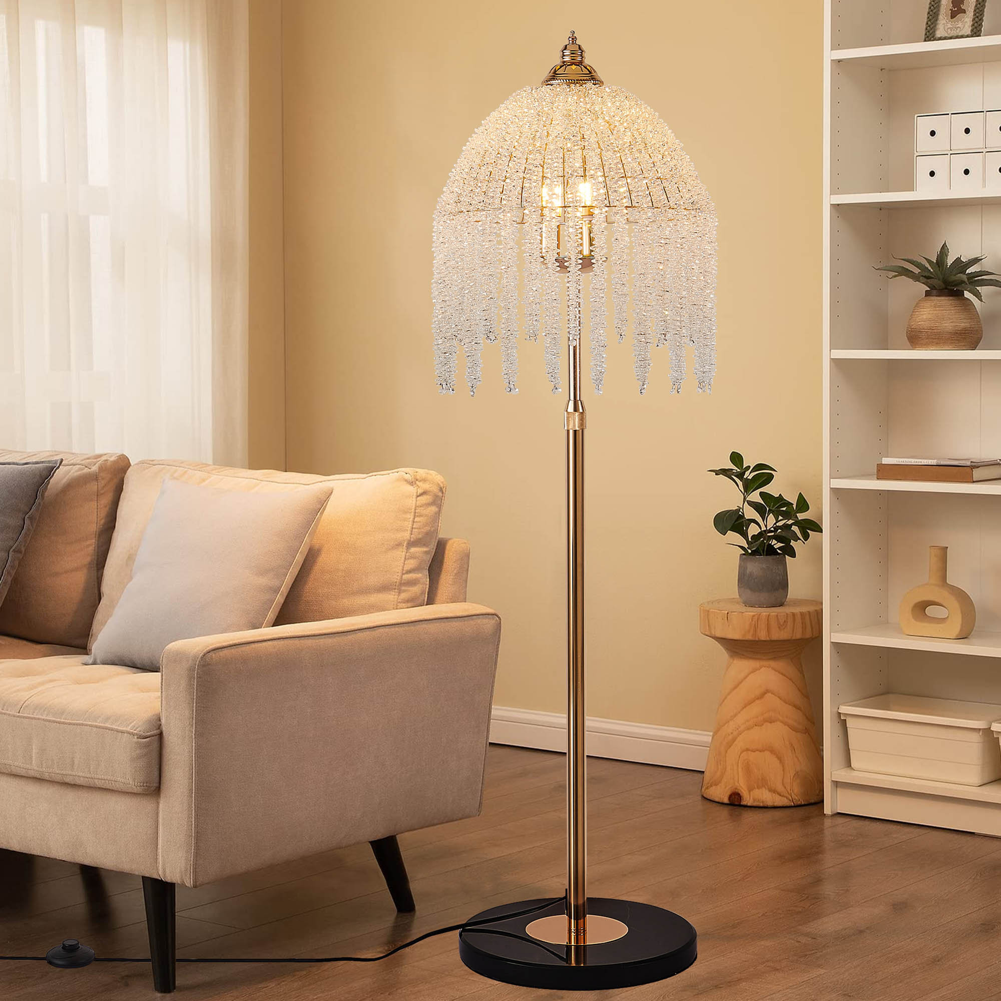 Mercer41 Furnary 63" Crystal Floor Lamp With Waterfall Or Cascading ...