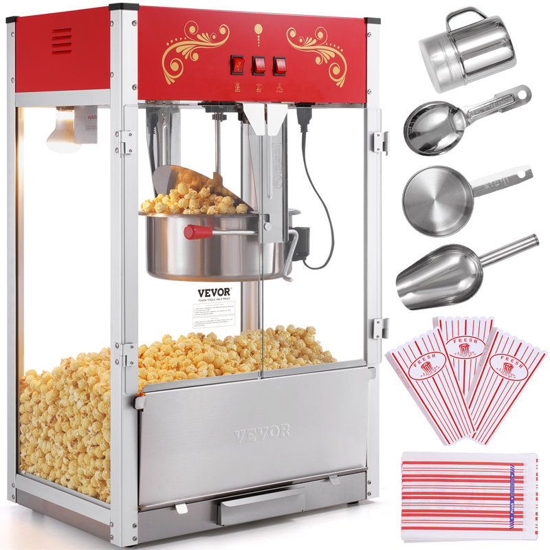 VEVOR Popcorn Popper Machine Countertop Popcorn Maker 1615W 16 Oz Red ...