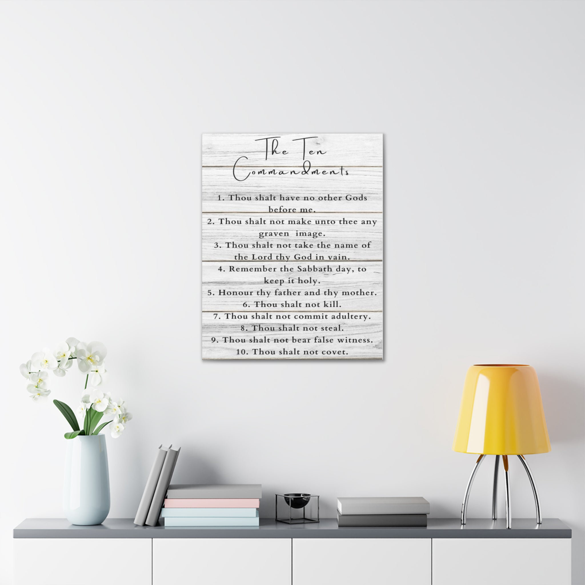 Happy Larry Ten Commandments Wood White Christian Wall Art Print ...