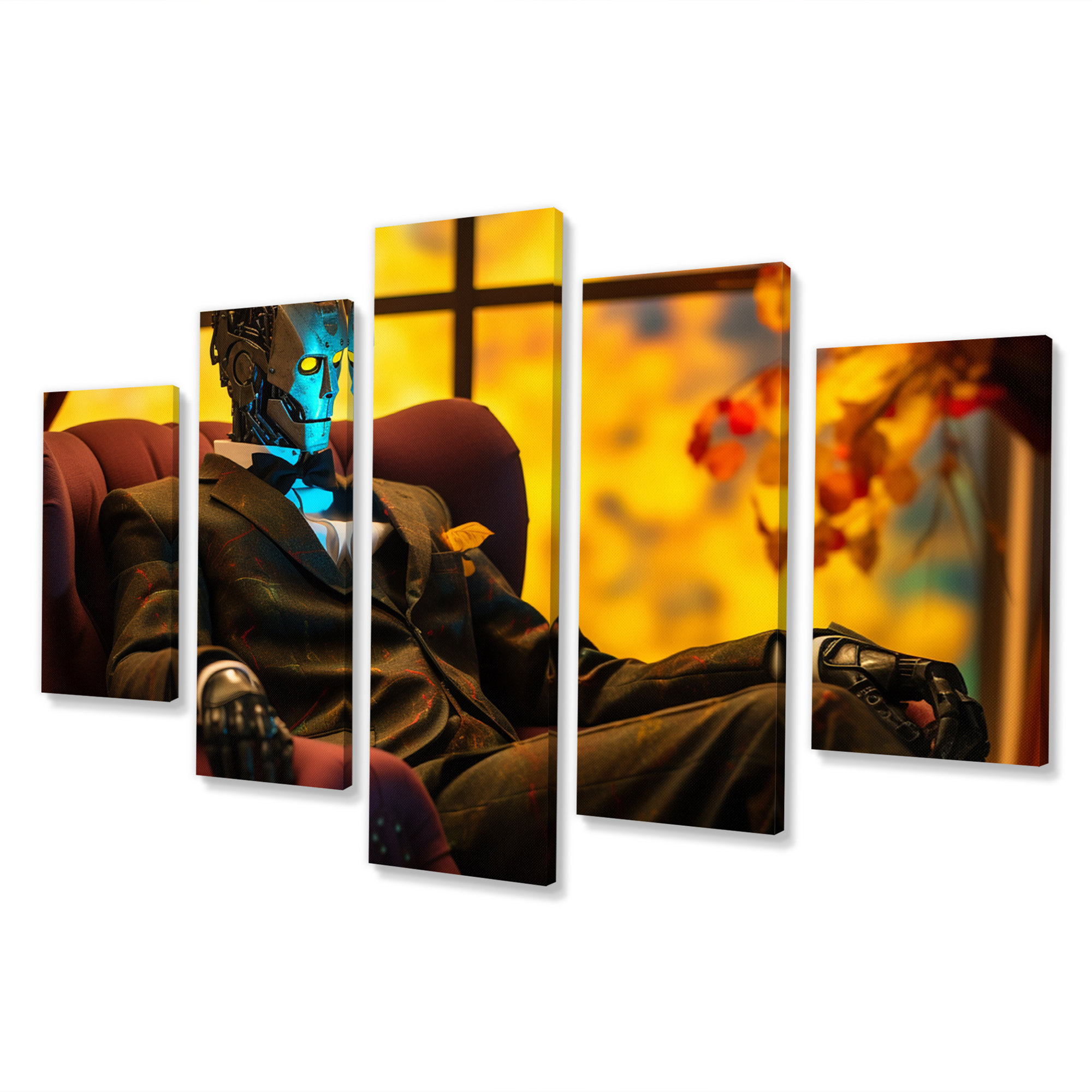 Design Art Stylish Humanoid Android Sitting On Couch II - Robot Canvas ...
