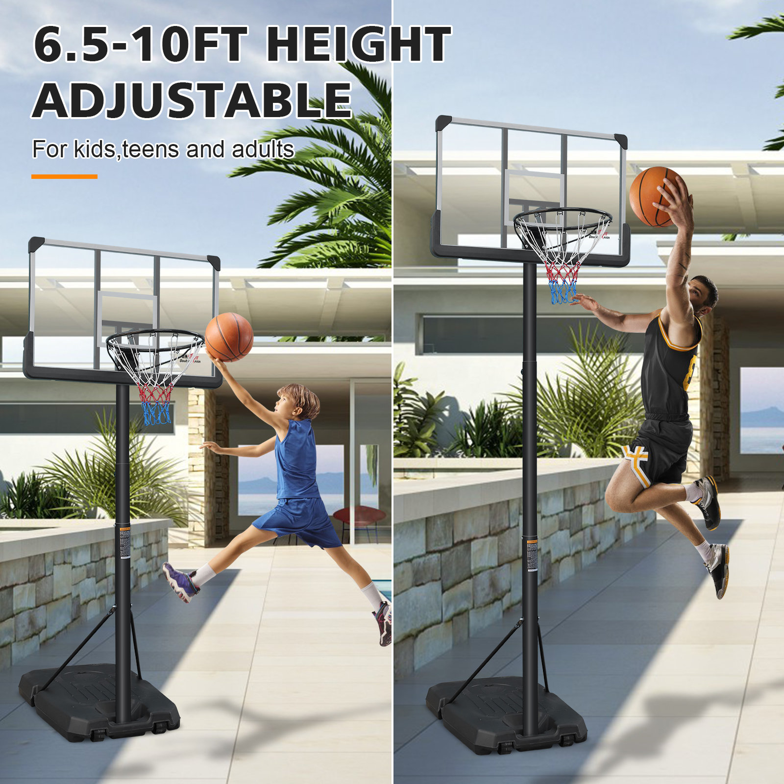 howcoolmall Outdoor Height Adjustable 6.5-10Ft Basketball Hoop With 44 ...