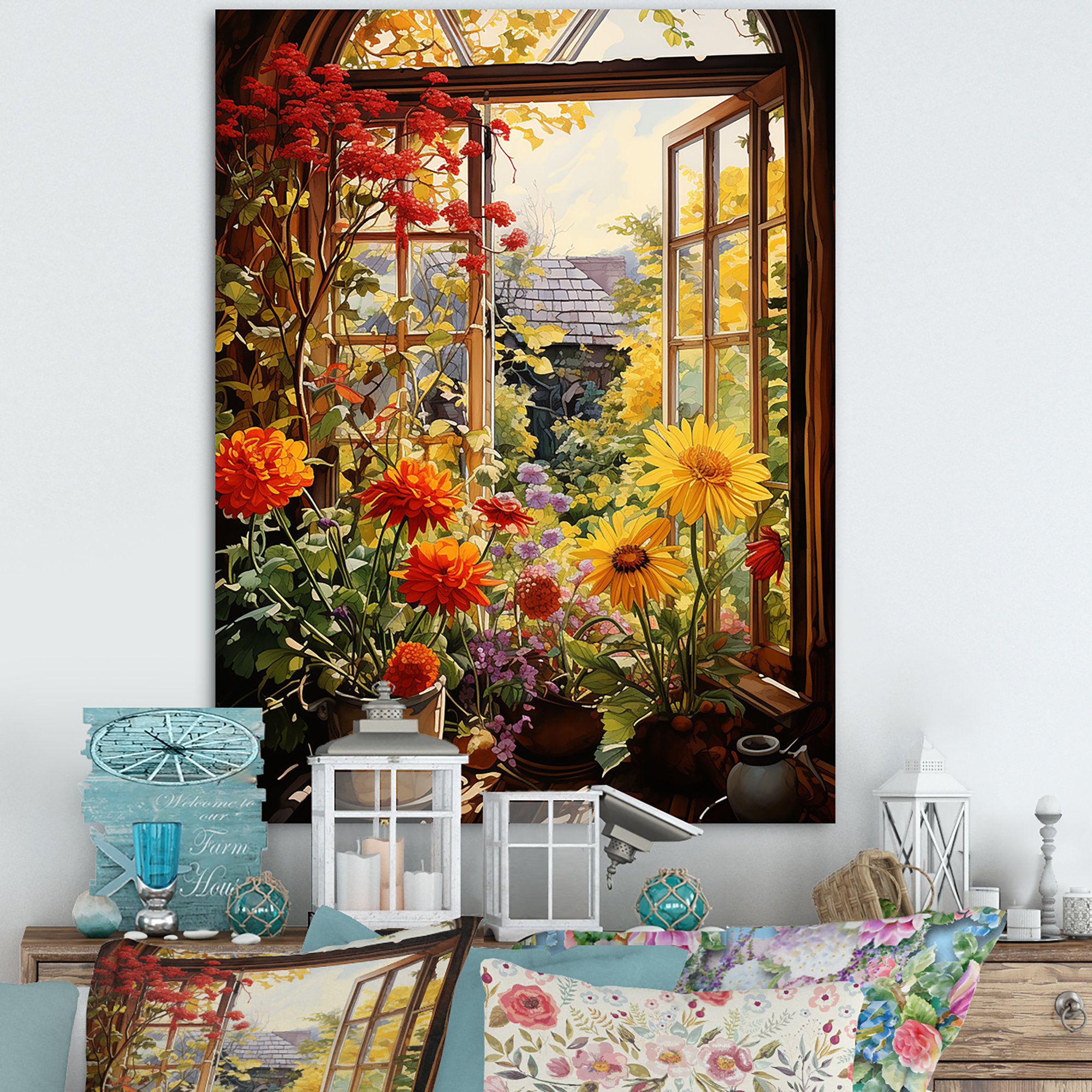 Ophelia & Co. Summer Flowers Window View At The Farm II - Floral Window ...