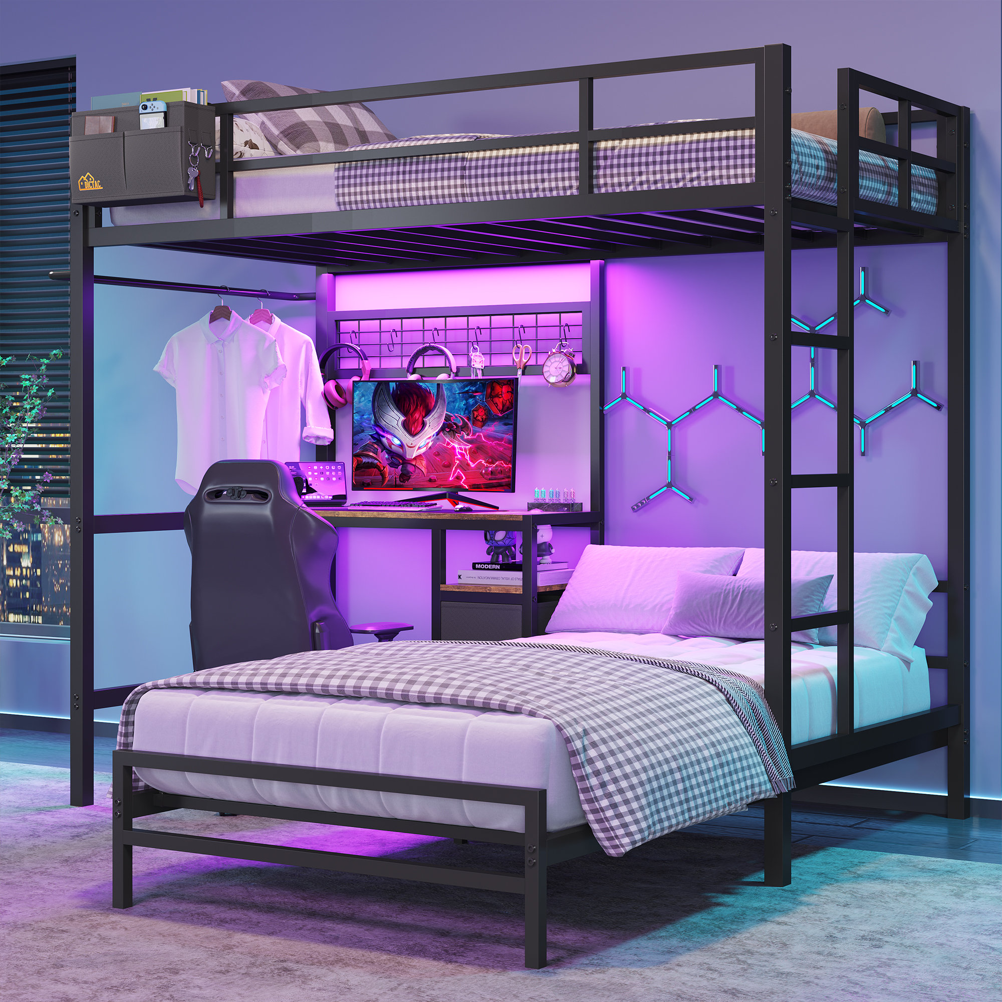 Isabelle & Max™ Bunk Bed With Desk And Charging Station, Metal Loft Bed ...