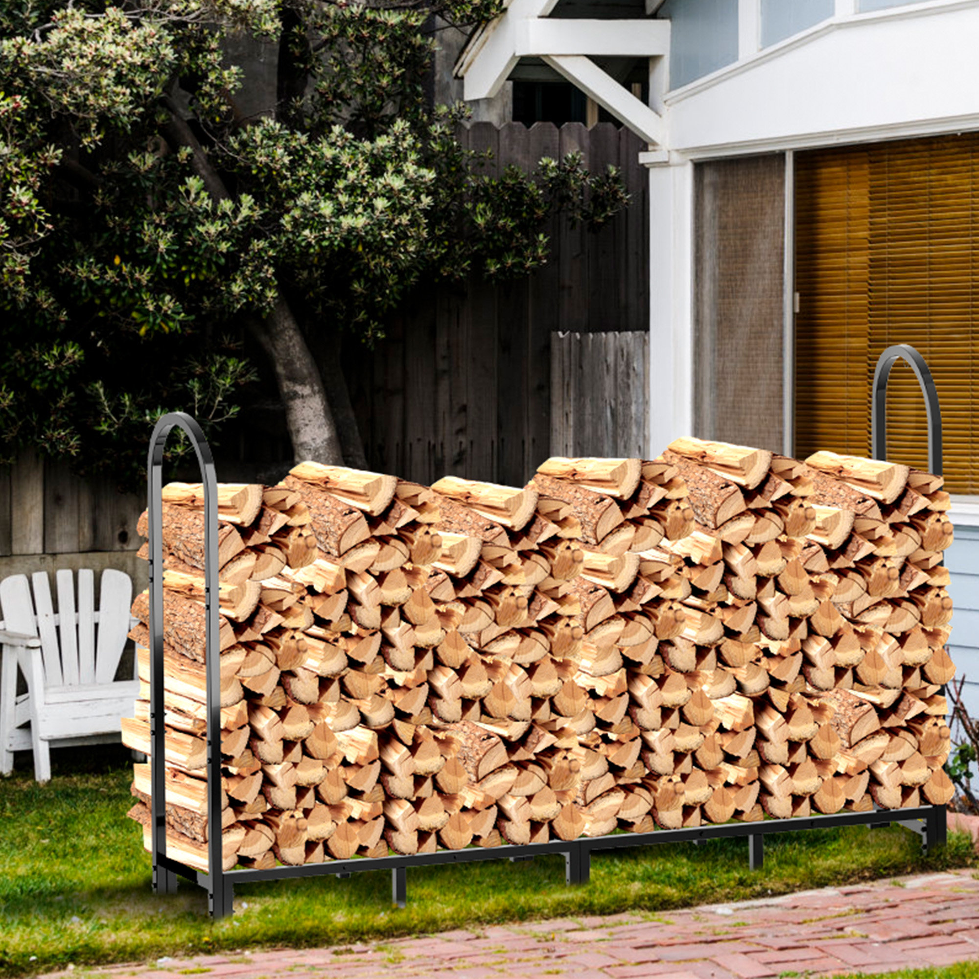 17 Stories 72'' W Metal Log Rack, Firewood Rack Holder, Wood Storage ...