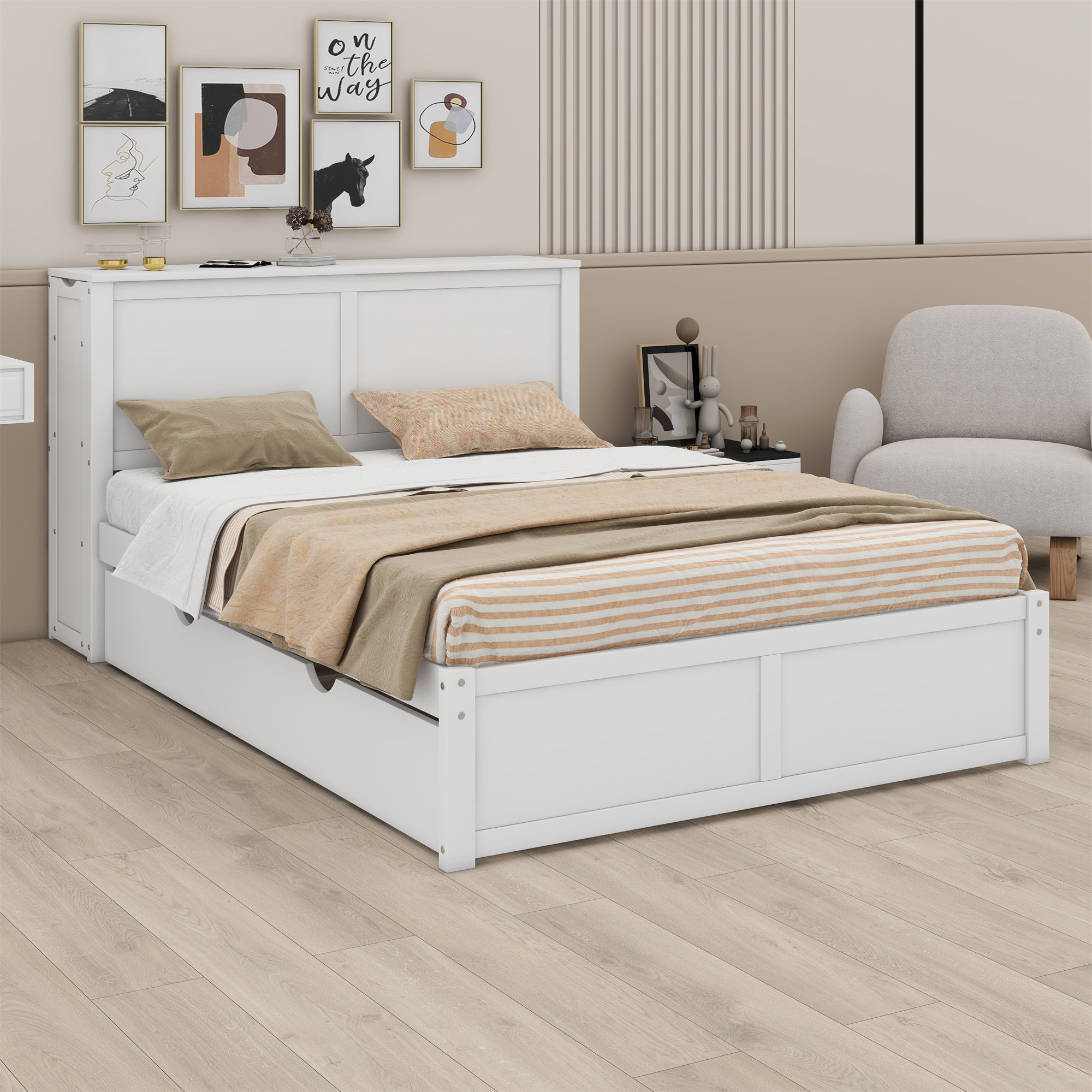Lark Manor Lit plateforme avec tablettes gigognes et lit gigogne ...