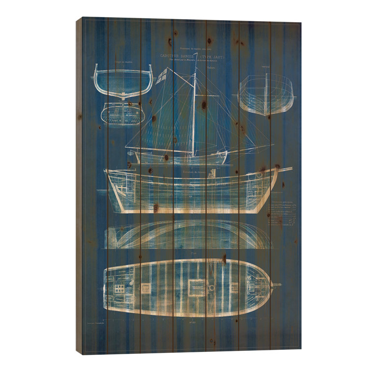 Breakwater Bay Antique Ship Blueprint II On Wood by Vision Studio Print ...