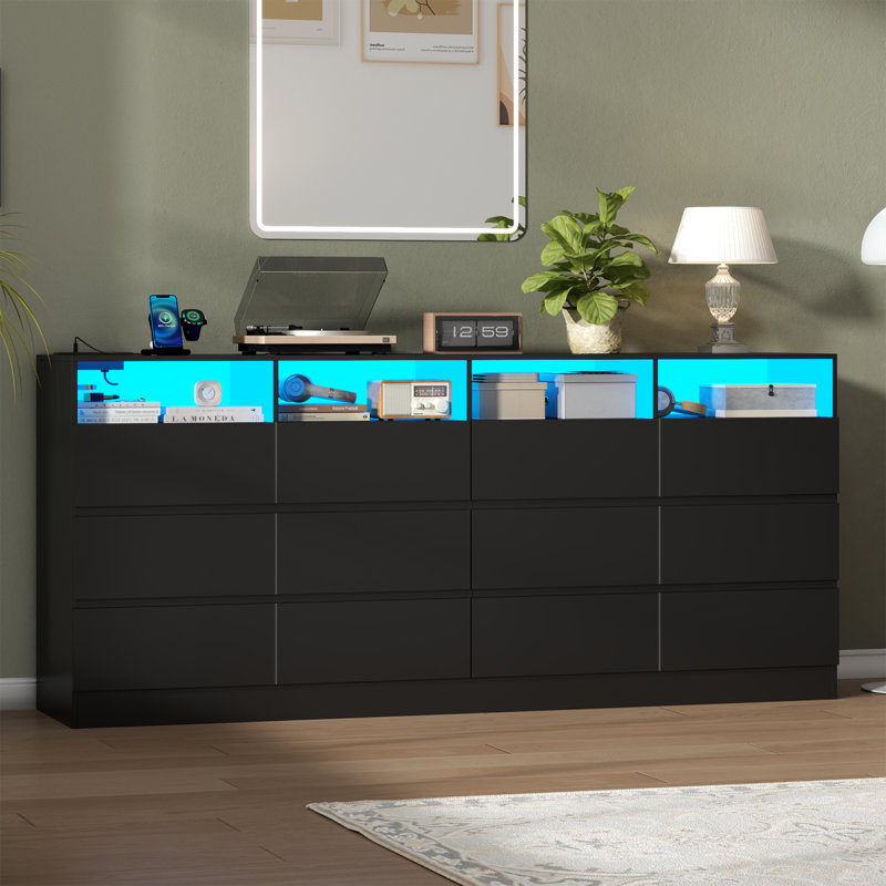 Wrought Studio™ 12 Drawer White Dresser With Charging Station & Led ...