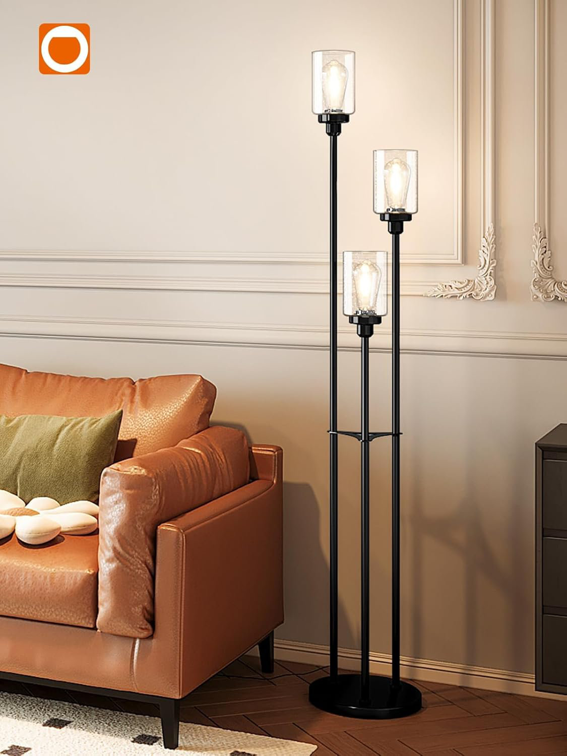 Latitude Run® 66" Tall Floor Lamp With Seeded Glass Shades, 3-Light ...