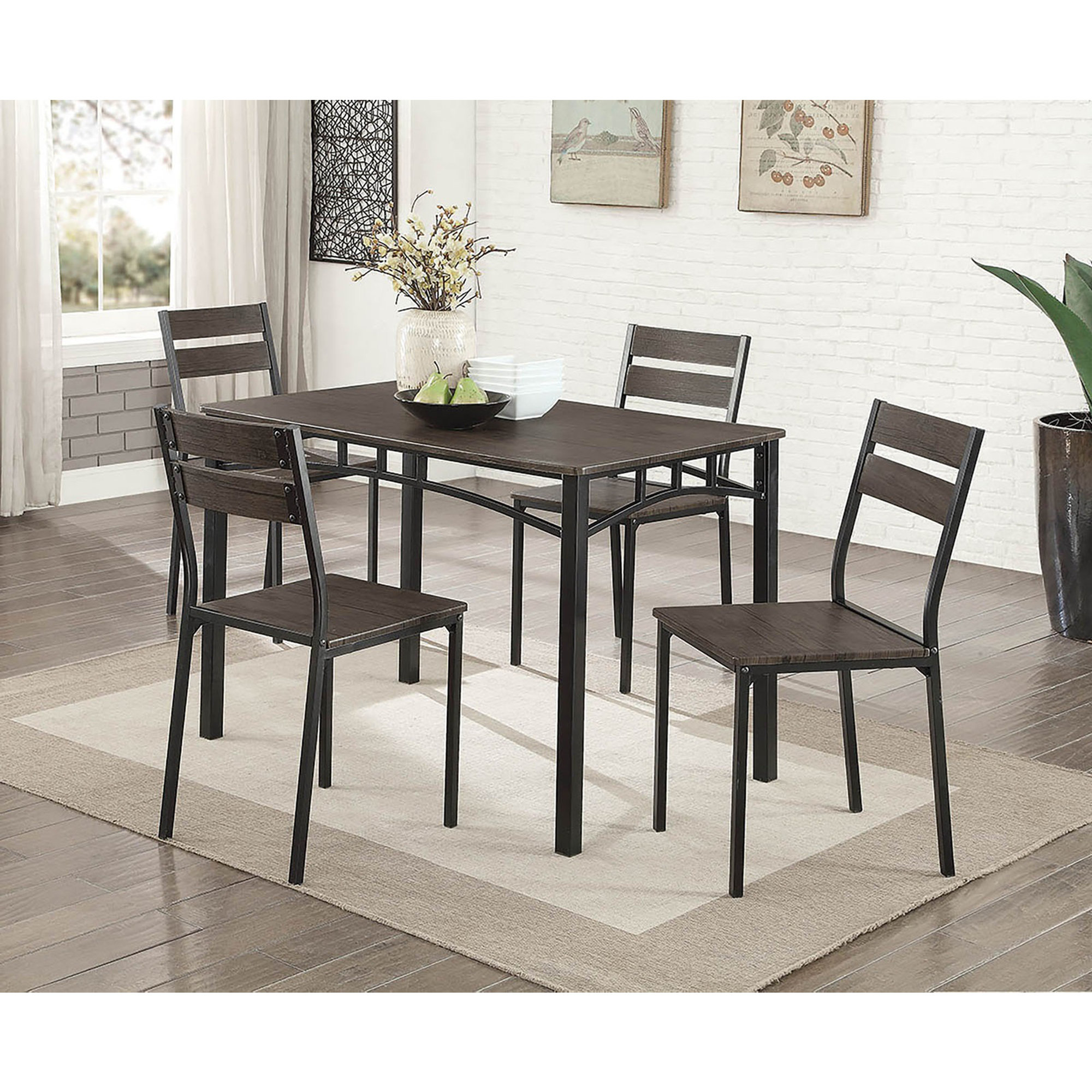 Latitude Run® Simple Metal Frame Dining 5pc Set Wooden Set Table Top ...