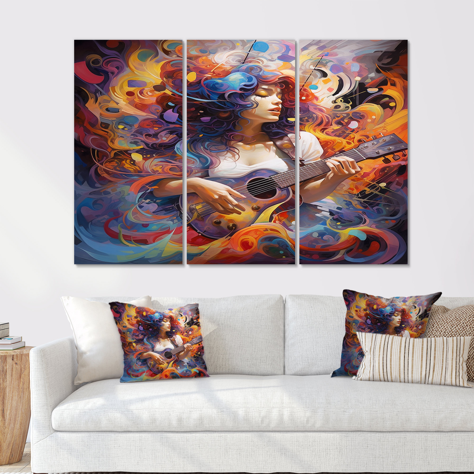 Design Art Seeing The Music Colorful Guitar Player - Musician Wall Art ...