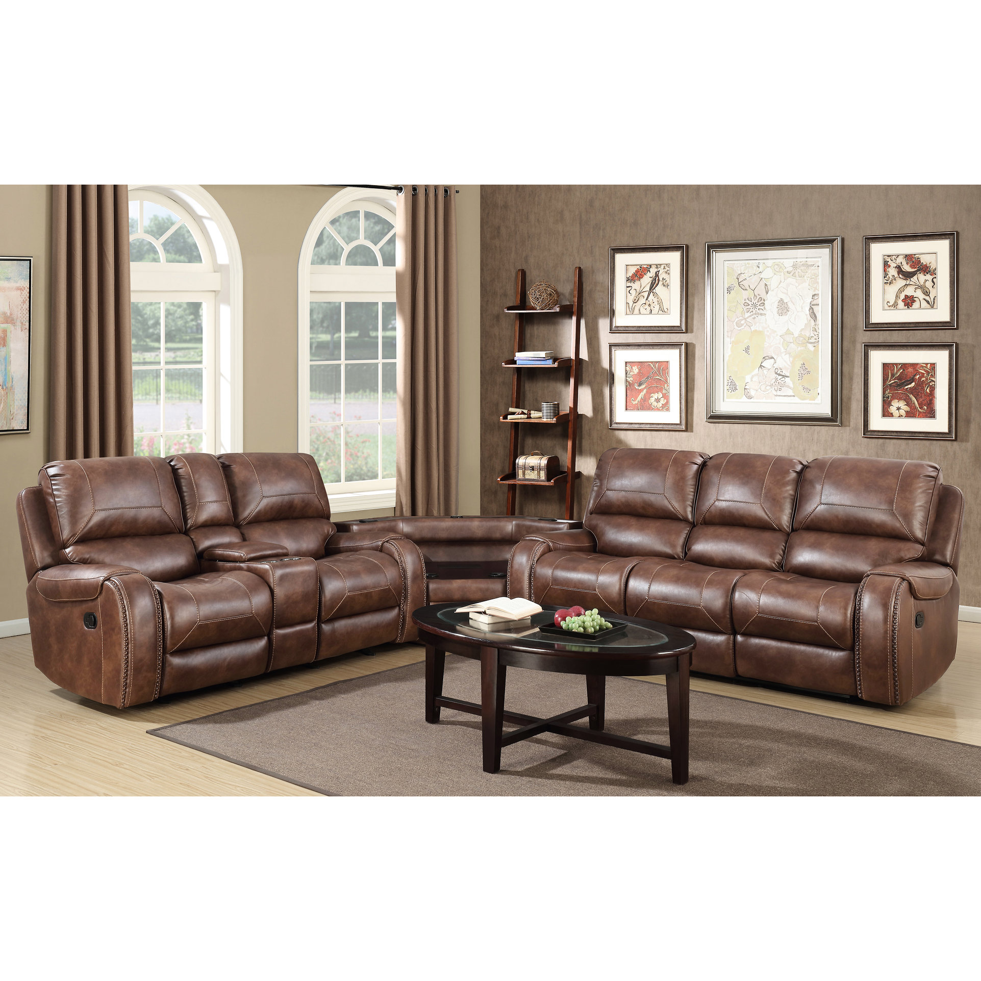 Wildon Home® Rich Color Brown Faux Leather Reclining And With Center ...