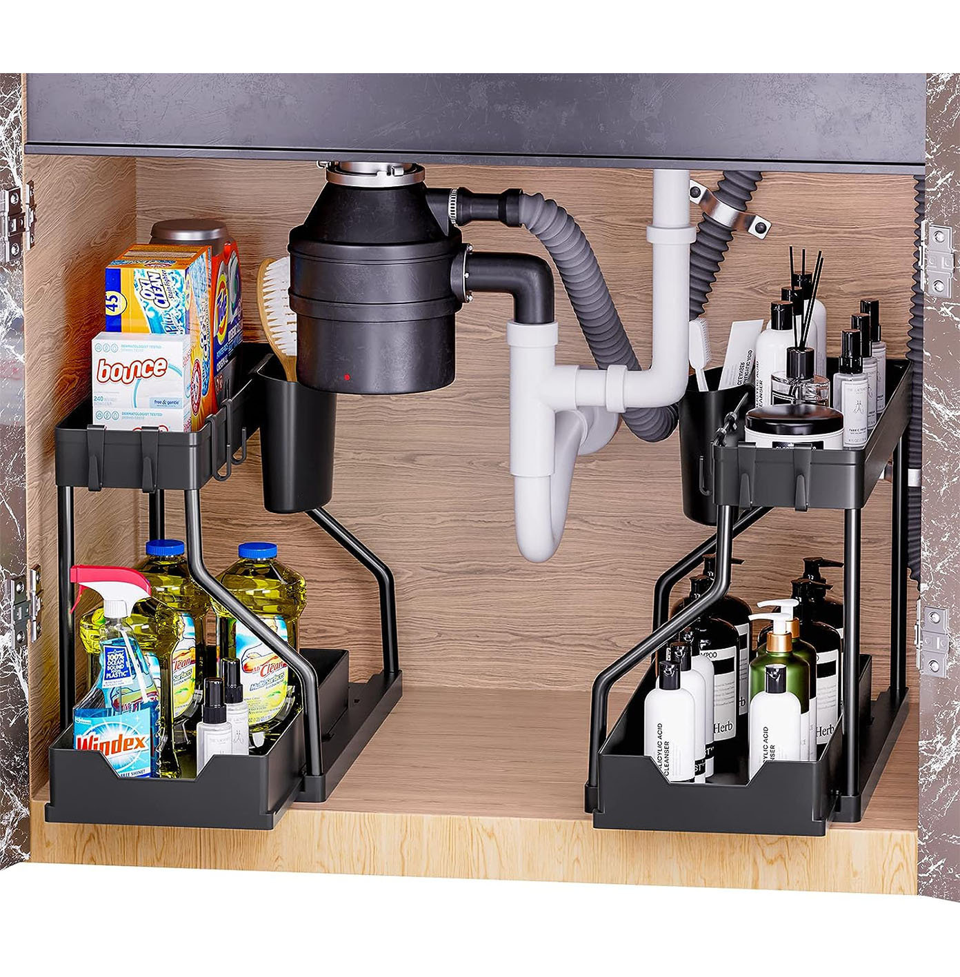 Extension 2 Pack Under Sink Organizer, 2-Tier L-Shape Sliding Under ...