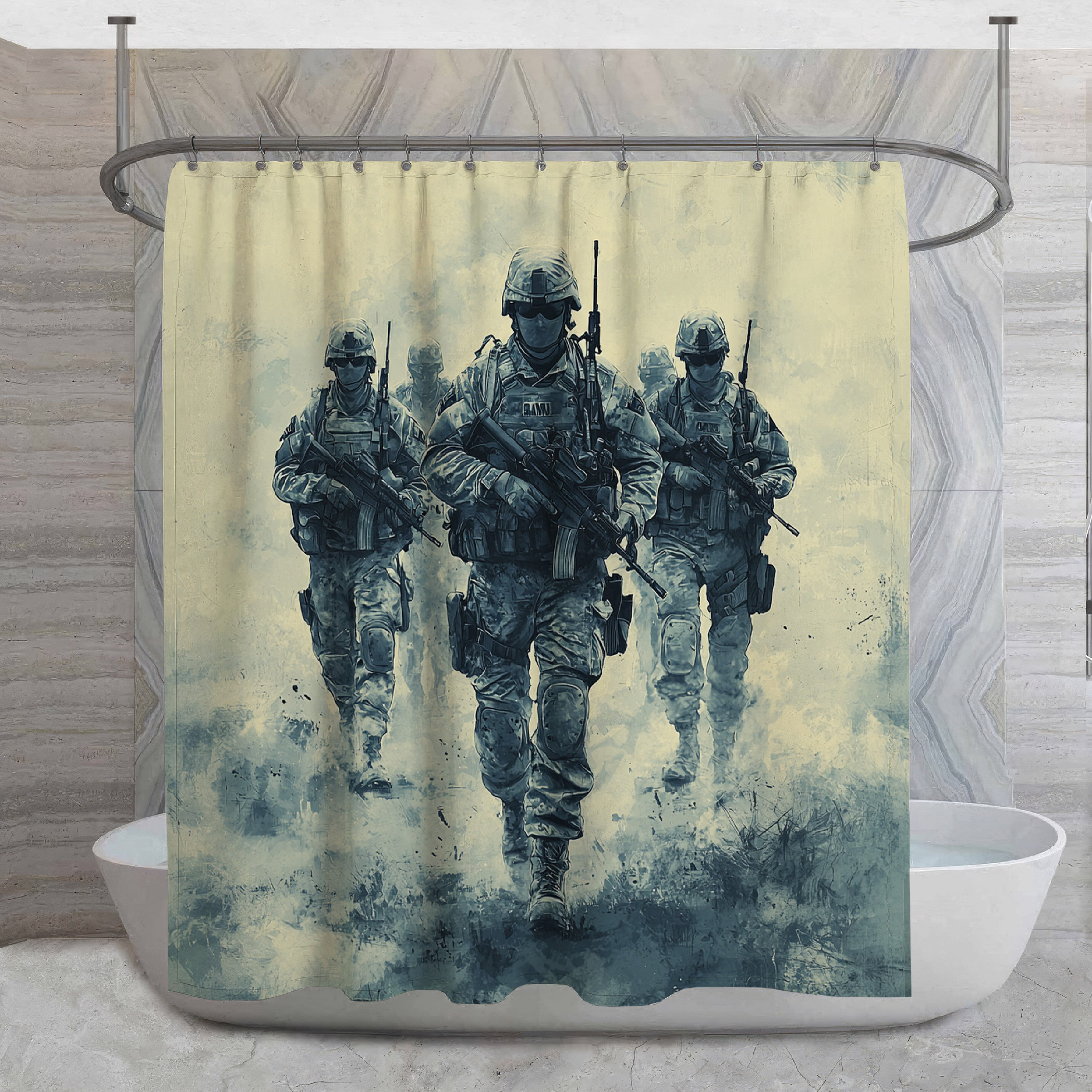 East Urban Home Soldiers March Shower Curtain - Military Bathroom Decor ...