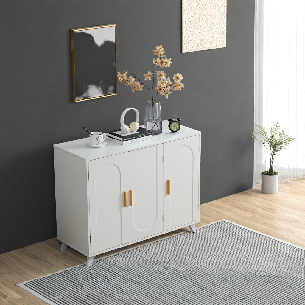 Ebern Designs 39" Modern White Sideboard – Water Ripple Design with ...