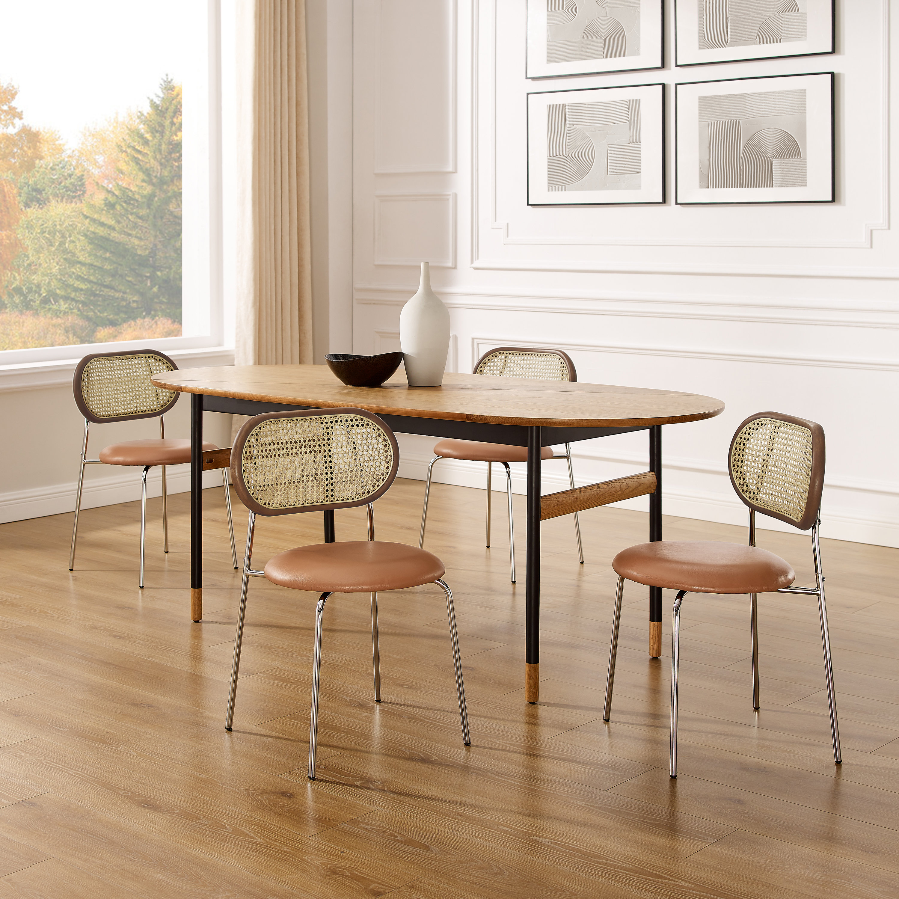 Bayou Breeze Aigar Boucle Upholstered Rattan Back Dining Side Chair ...