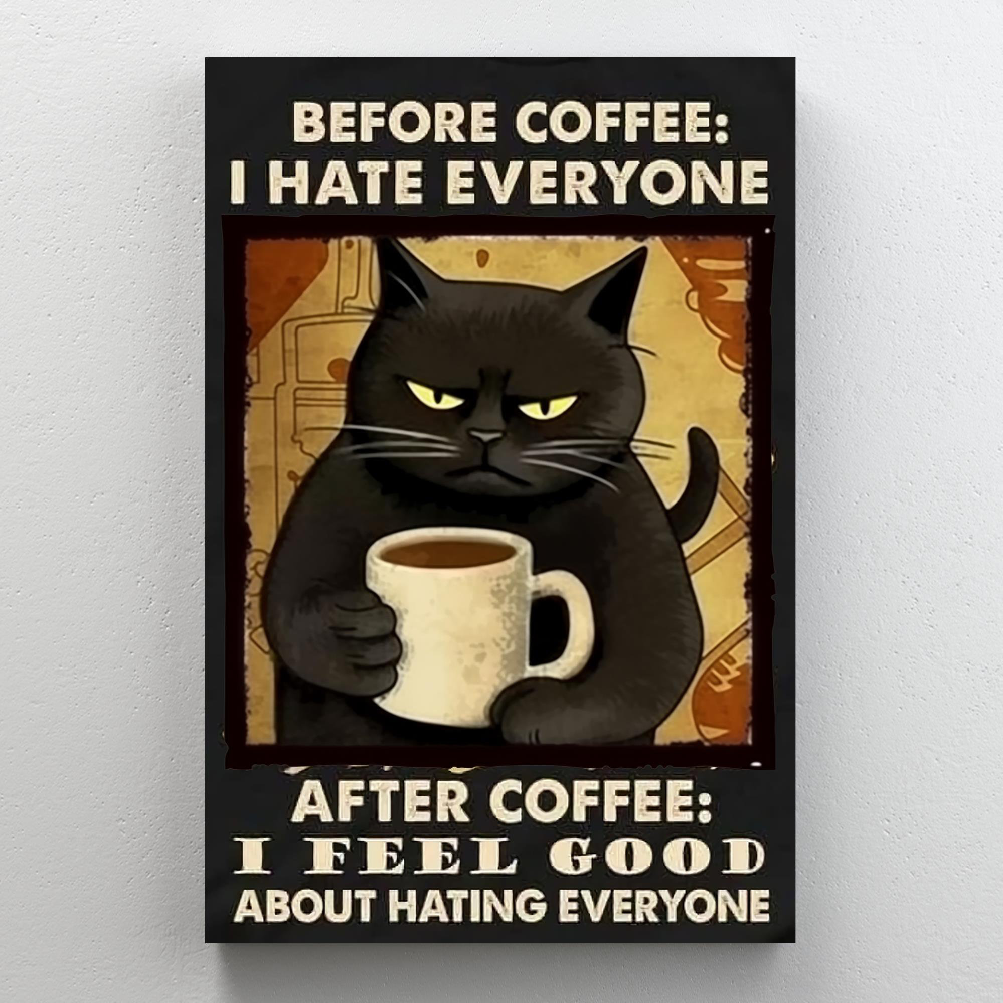 Trinx Black Cat Before Coffee On Canvas Graphic Art | Wayfair