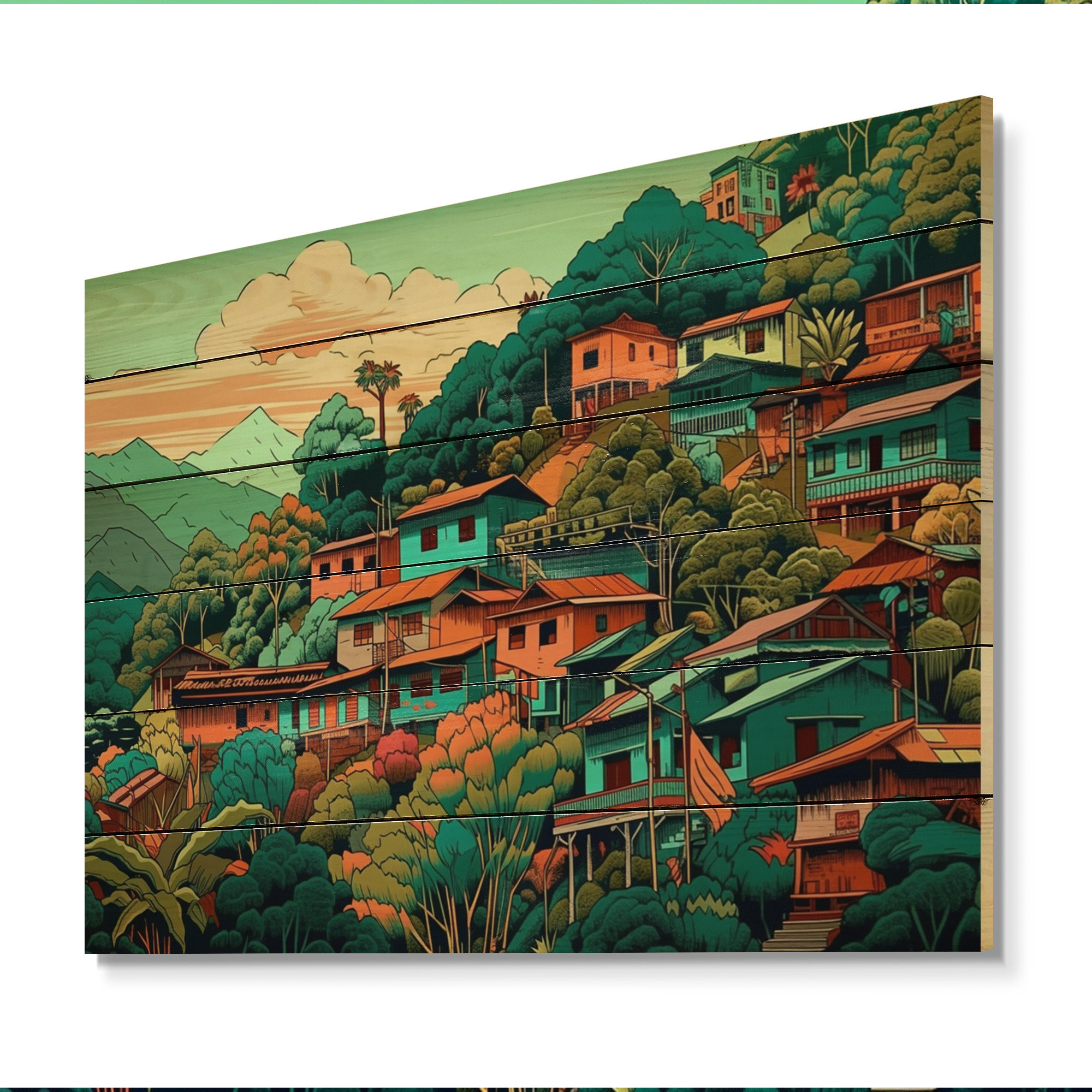 Red Barrel Studio® Carnesha Small Town Village IV On Wood Print | Wayfair