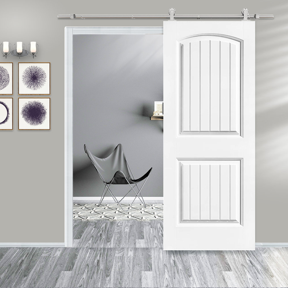 Calhome Paneled and Metal Primed Barn Door with Installation Hardware ...