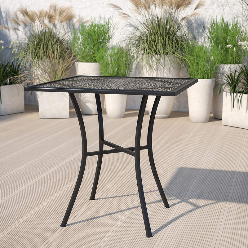 Red Barrel Studio 28" Steel Patio Table, Modern Square Rain Flower ...